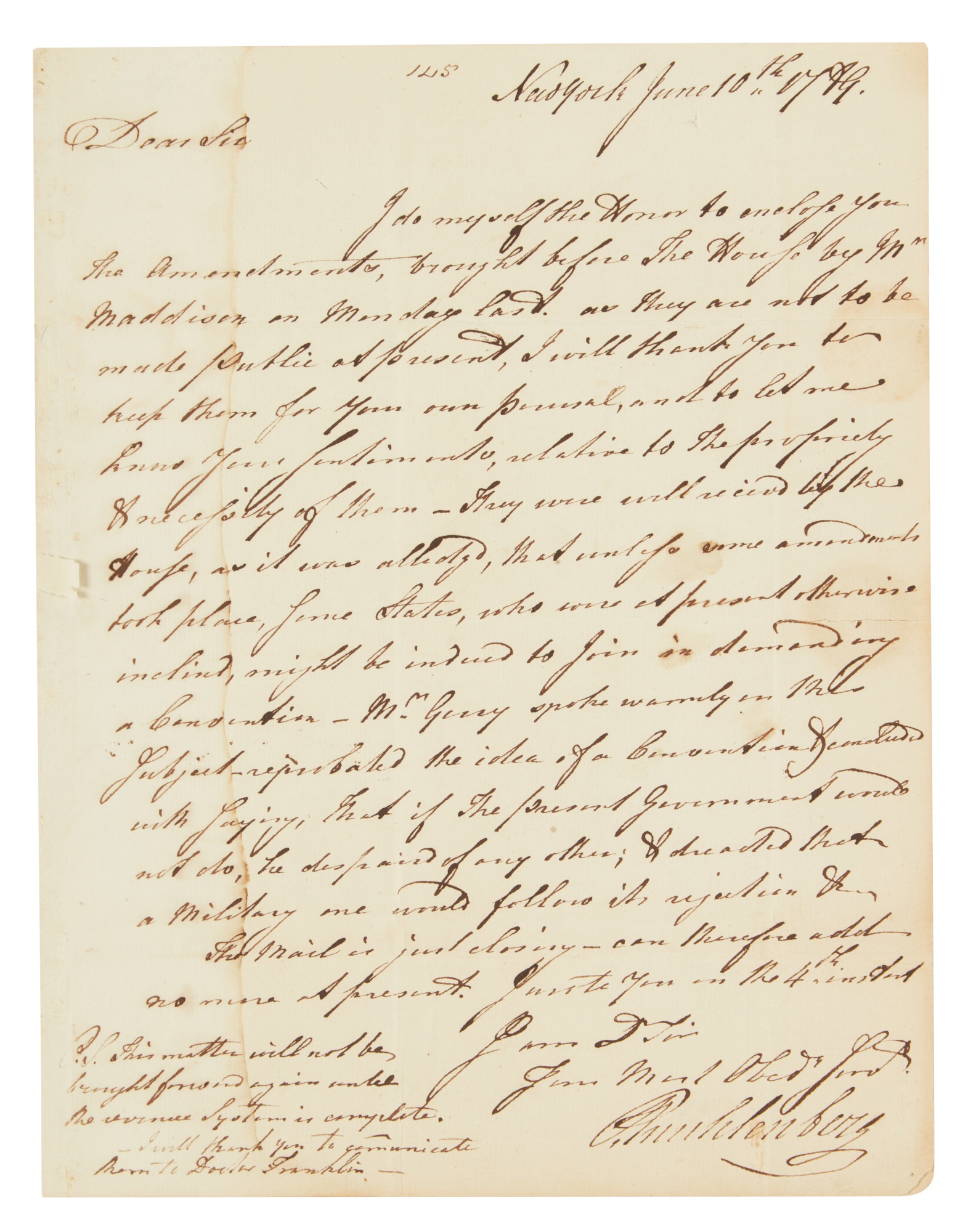 (Bill of Rights) Peter Muhlenberg | "the Amendments, brought before the ...