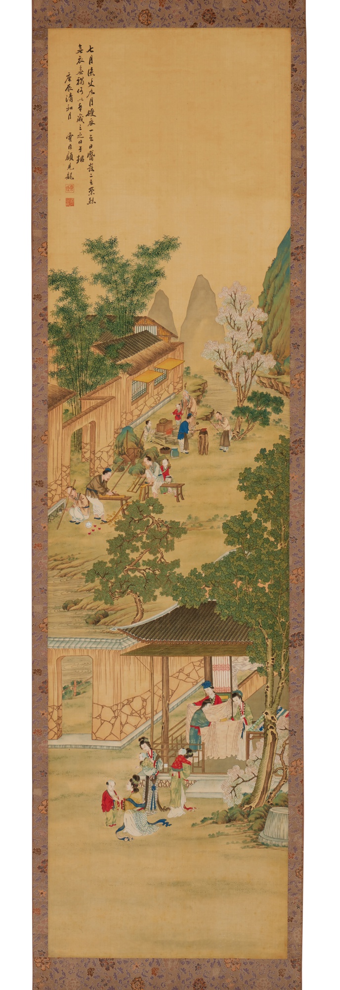 After Gu Jianlong, Scenes of daily life from Shijing, ink and color on ...