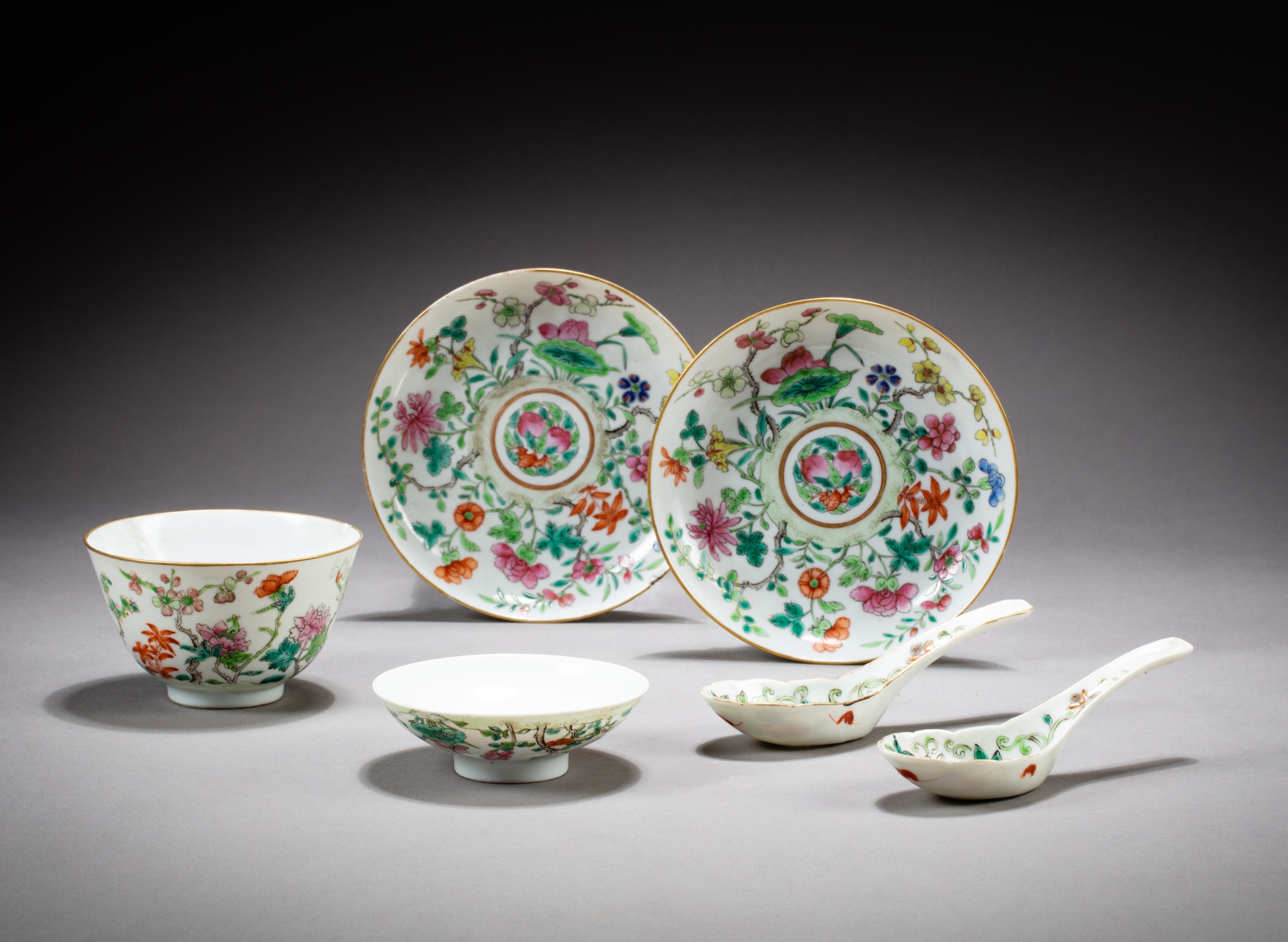 A group of famille-rose 'flowers' wares, Qing dynasty, 19th-20th ...