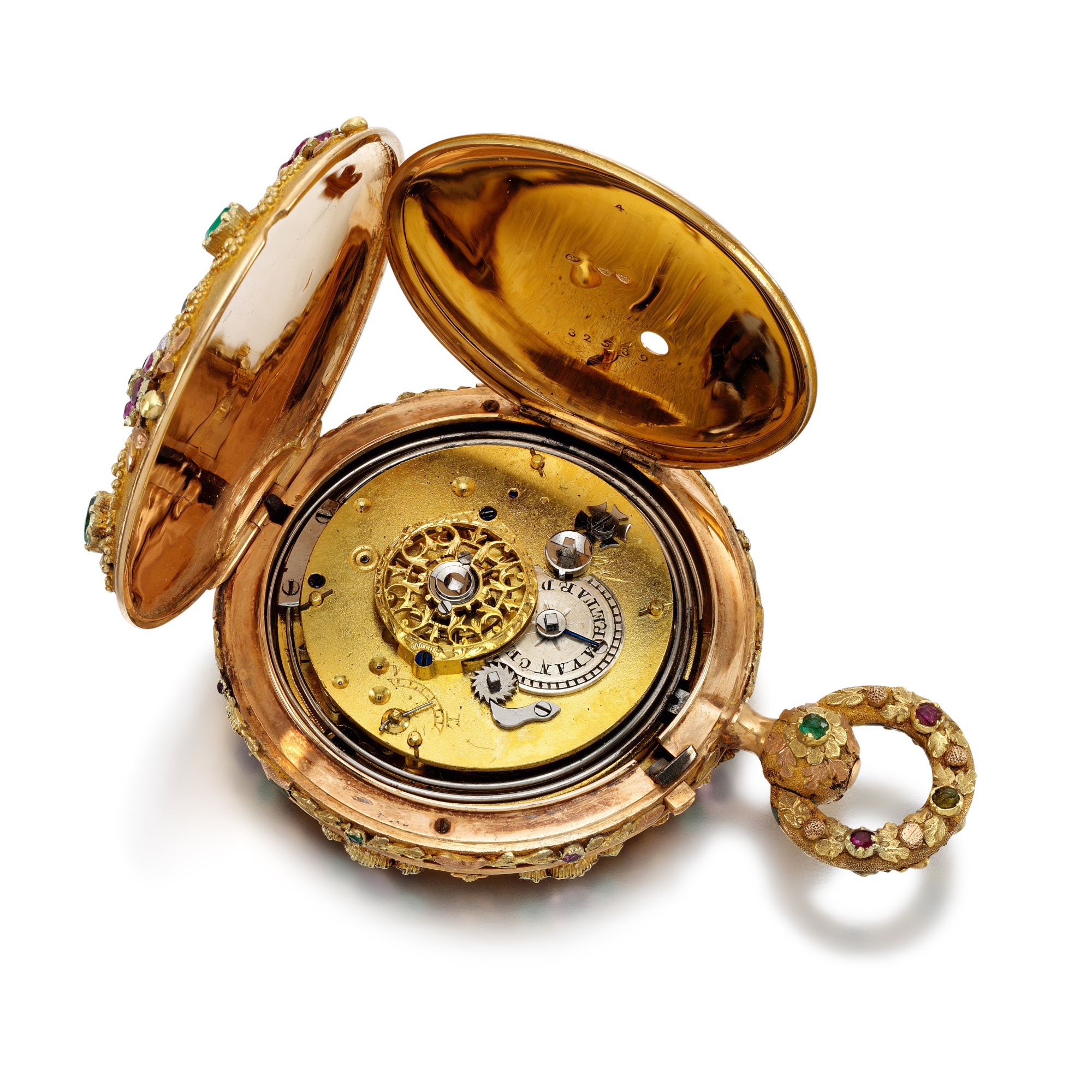 A gold and semi-precious stone-set quarter repeating verge watch Circa ...