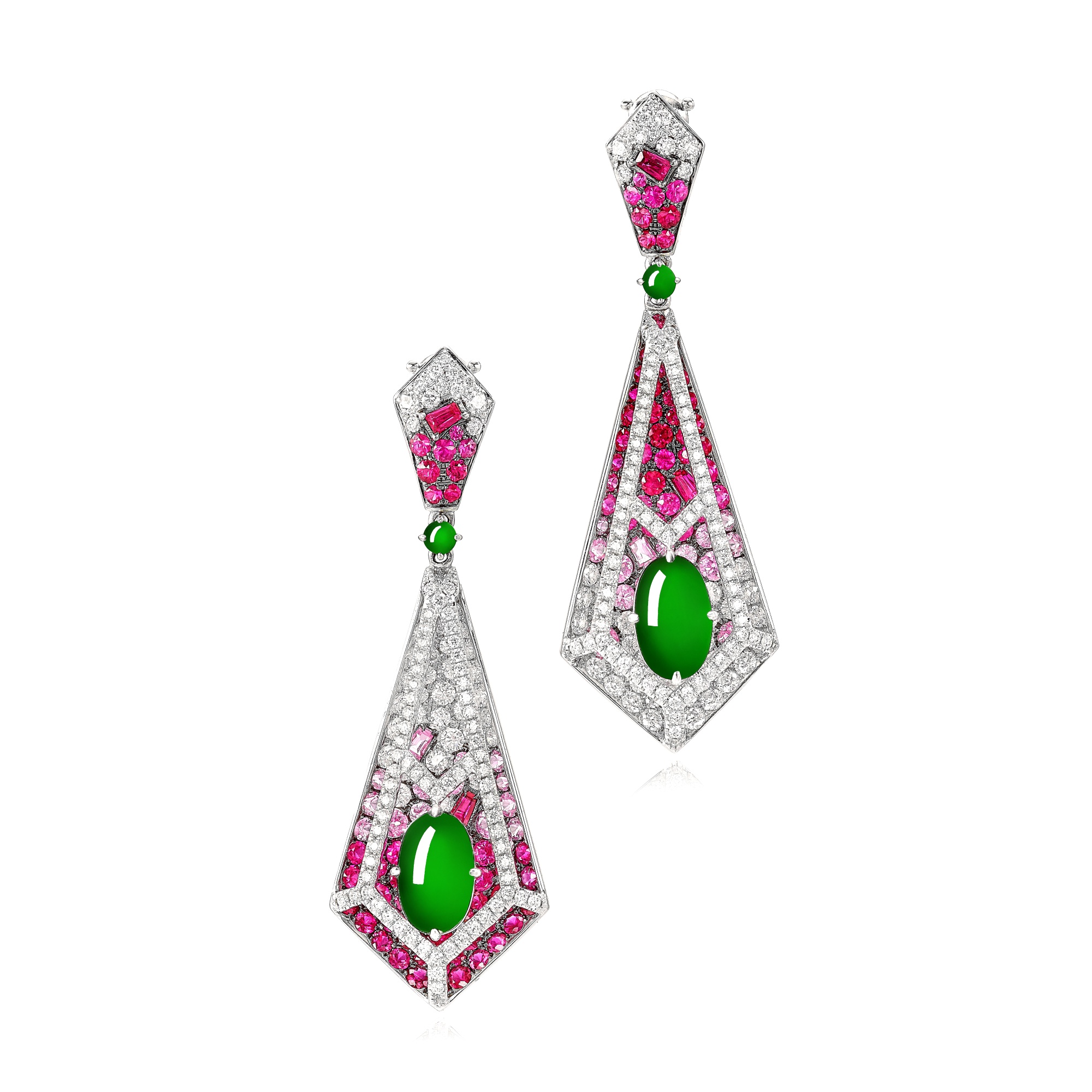 Pair of Jadeite, Gem Set and Diamond Pendent Earrings | 天然翡翠 配 寶石 及 鑽石 ...