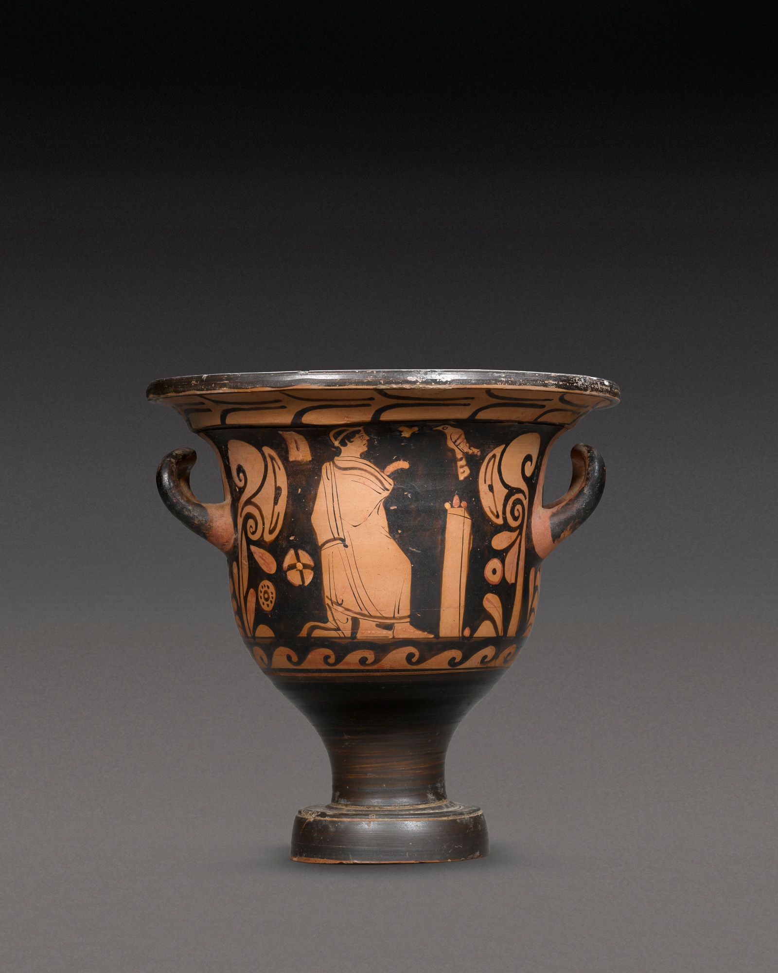 A Campanian Red-figured Bell Krater, attributed to the Capua Painter ...