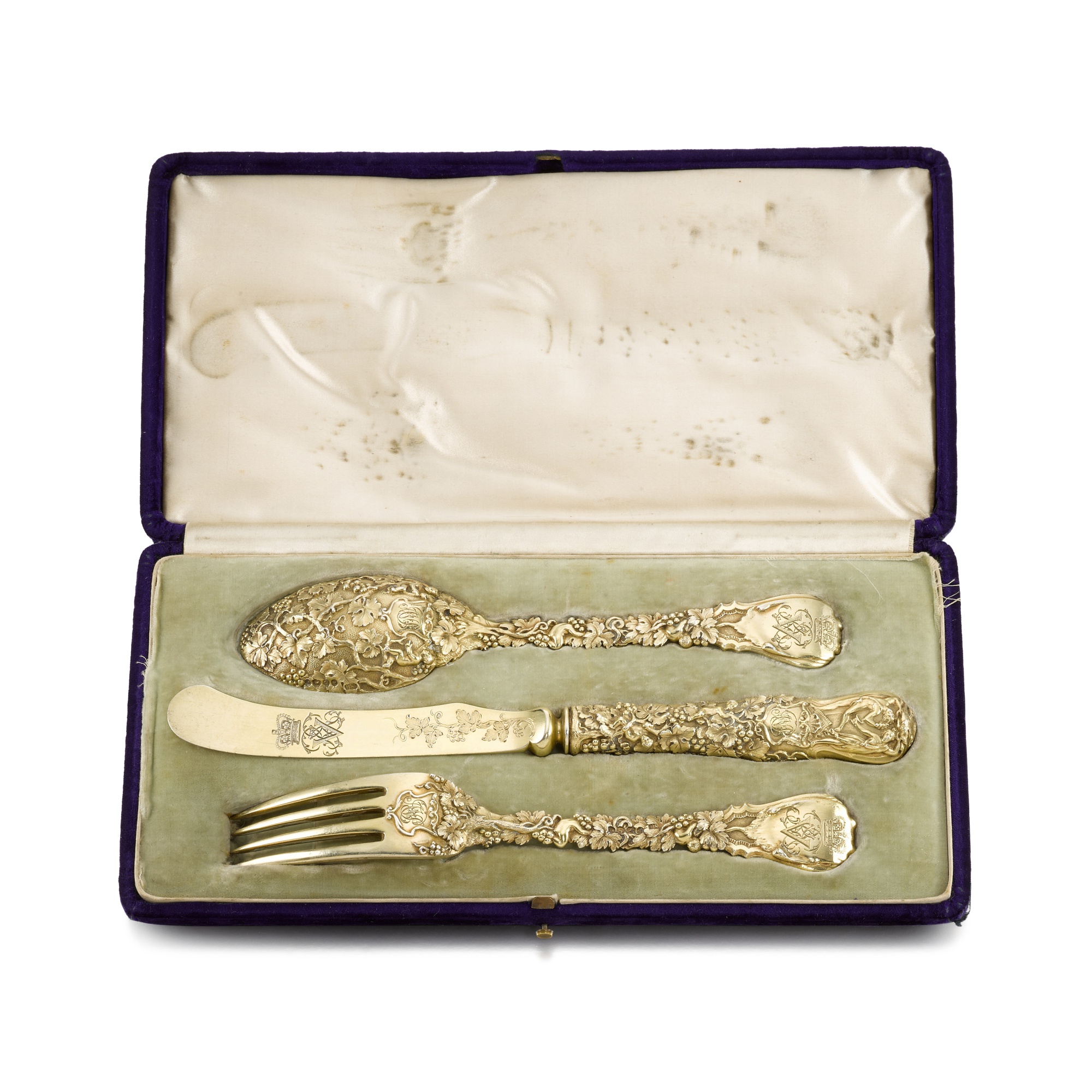 A Victorian silver-gilt christening set, John Samuel Hunt for Mortimer ...