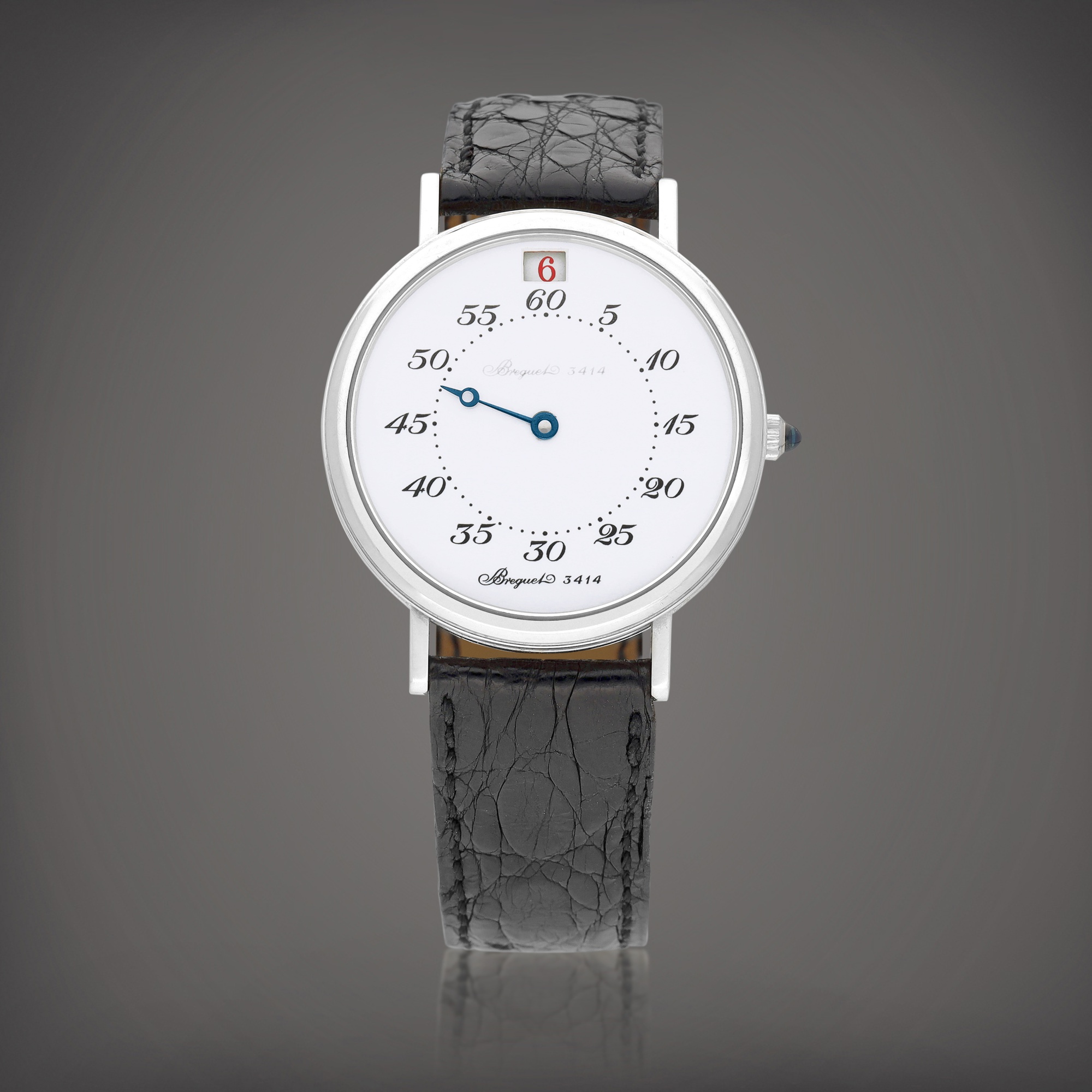 A limited edition platinum jumping hours wristwatch with enamel dial ...