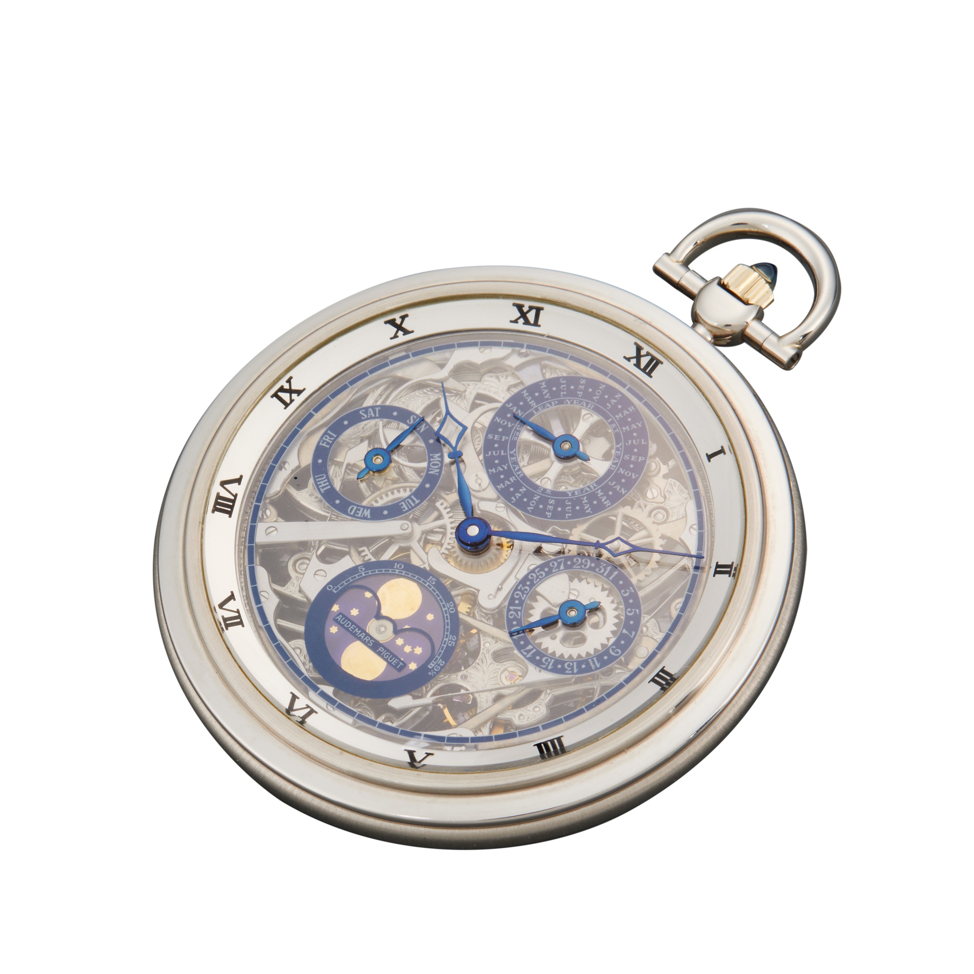 Quantieme Perpetual | A skeletonized white gold perpetual calendar open ...