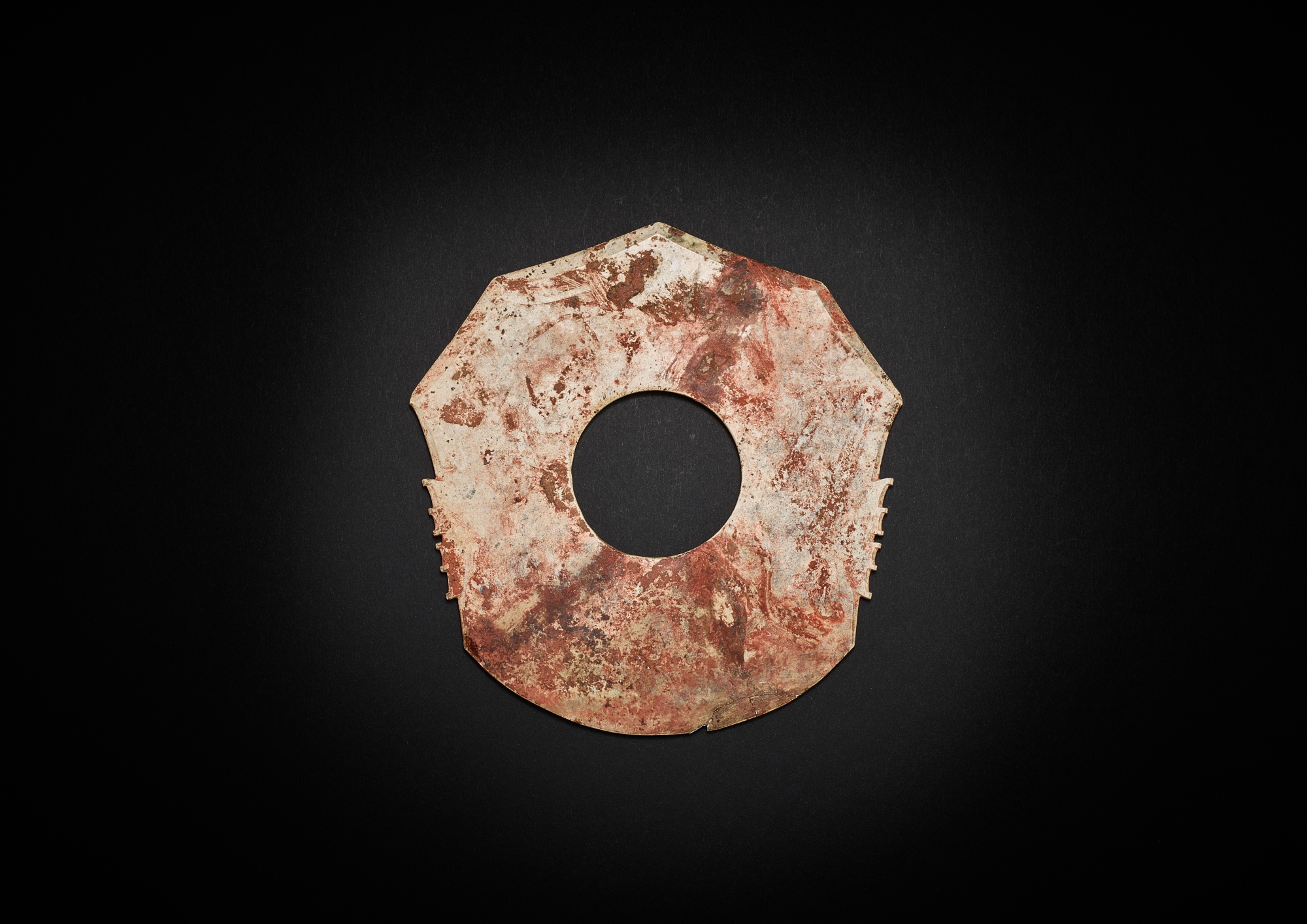 A large calcified jade notched axe, qi, Shang dynasty | 商 玉戚 ...