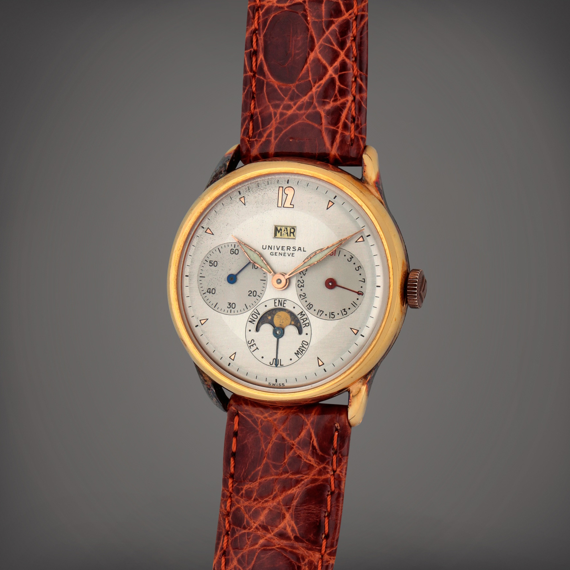 Reference 41301 | A gold-plated and stainless steel triple calendar ...