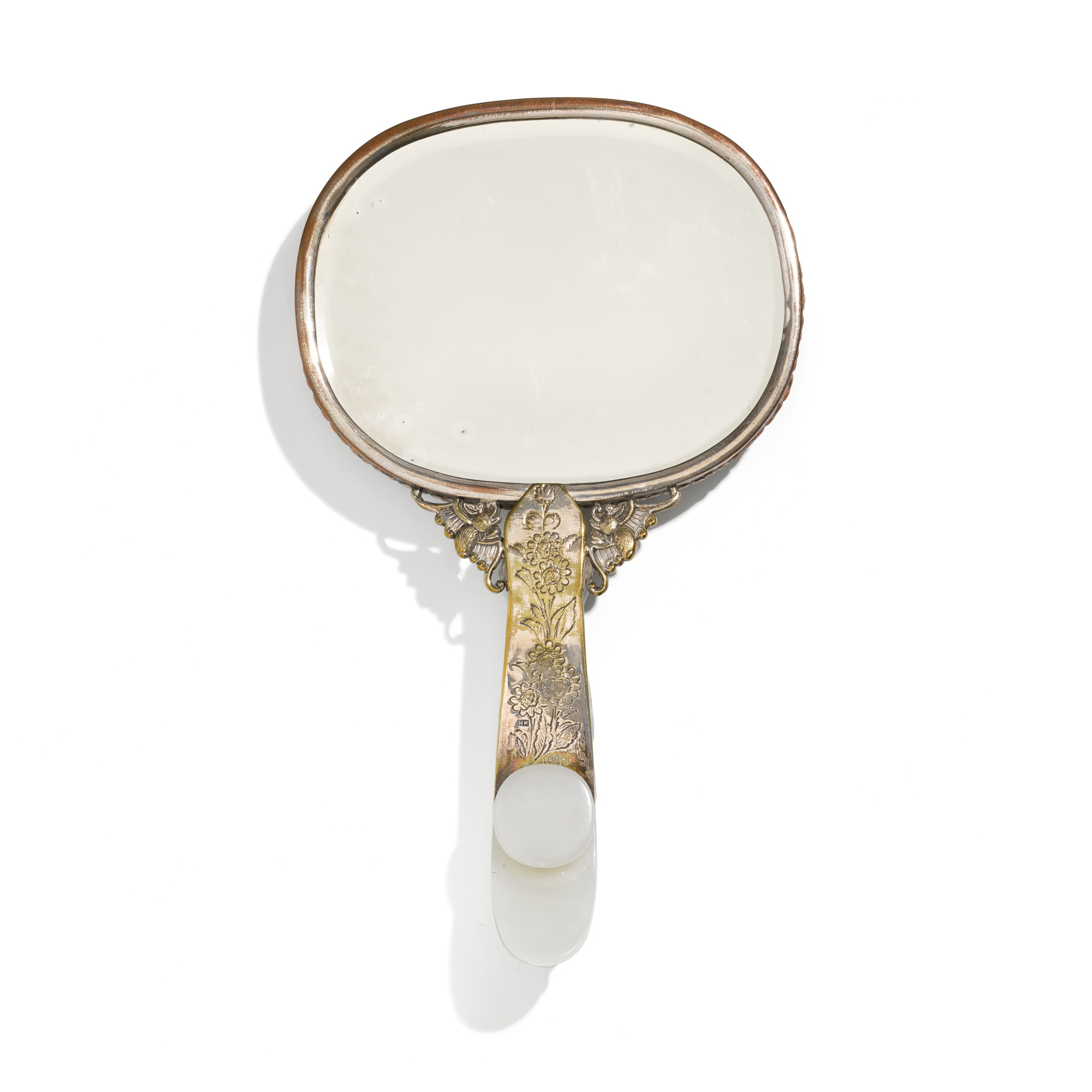 A pale celadon jade-embellished hand mirror, Qing dynasty, 19th century ...