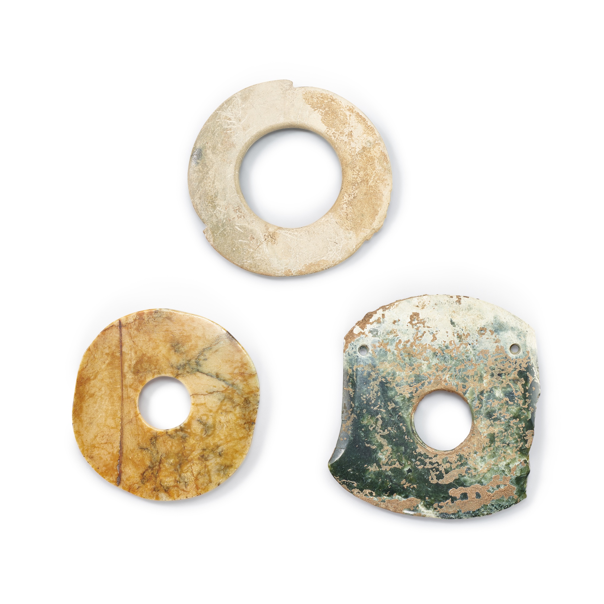 A group of three archaic jades, Neolithic period - Shang dynasty ...