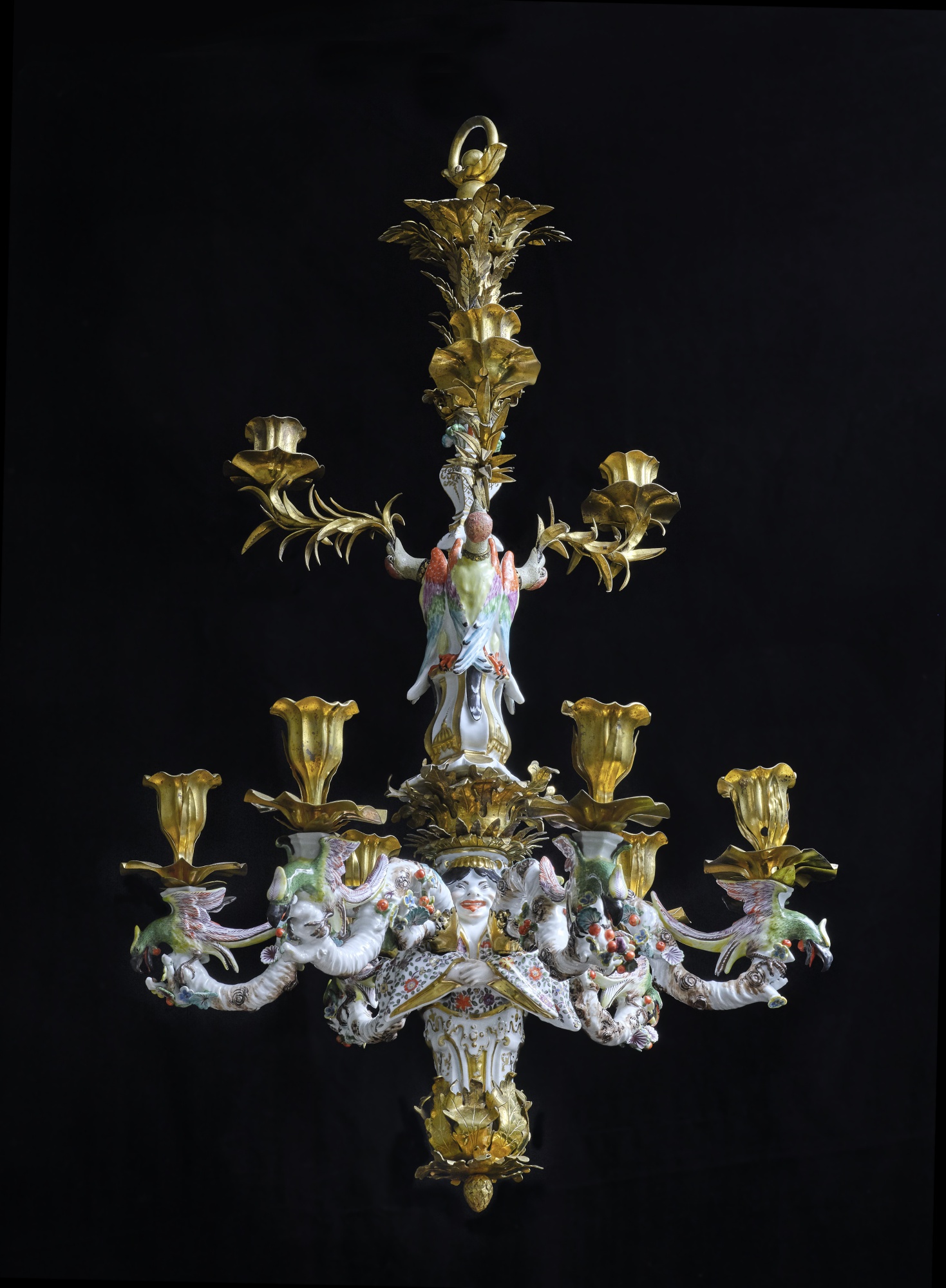 An exceptional gilt-bronze mounted Meissen porcelain nine-light ...