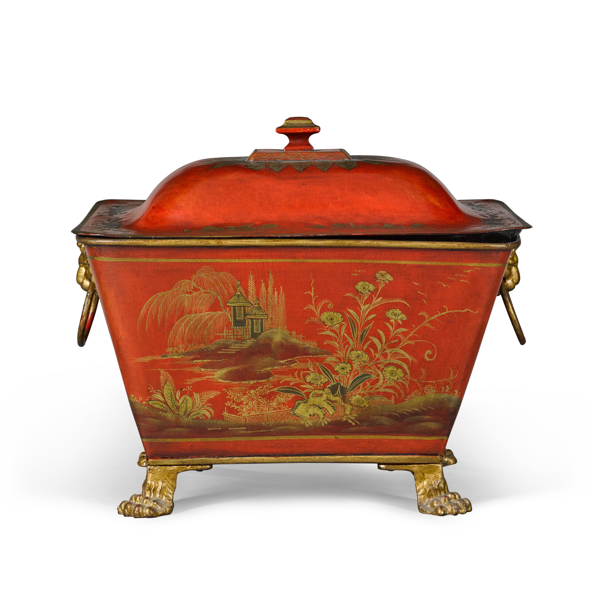 A late Regency red and gilt toleware coal bin, circa 1825 | Kenneth ...