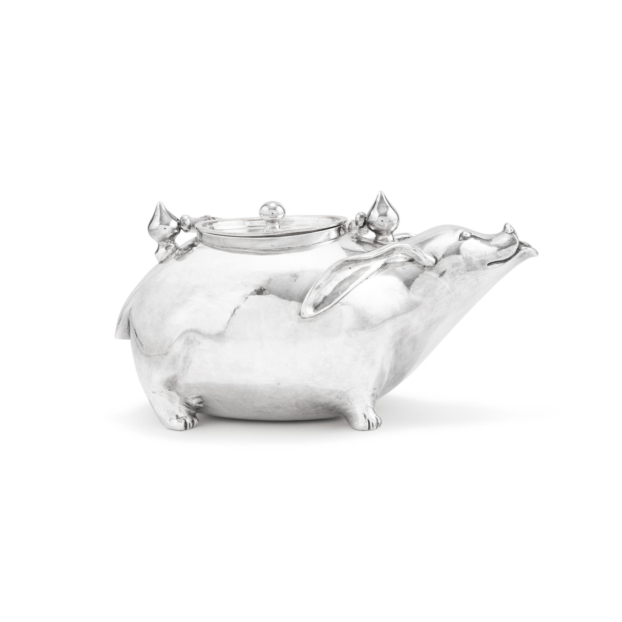 A silver-plated hare teapot, Christofle, after a design by Emile Reiber ...