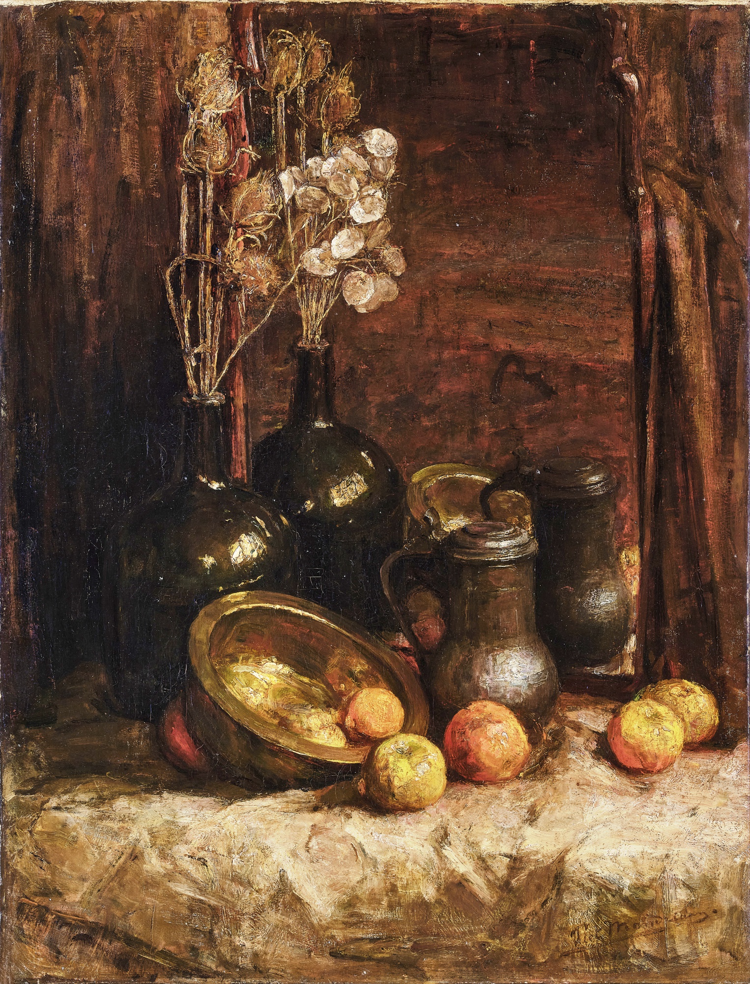 Still Life with Mirrors, Containers, Honesty and Fruit | Modern Day ...