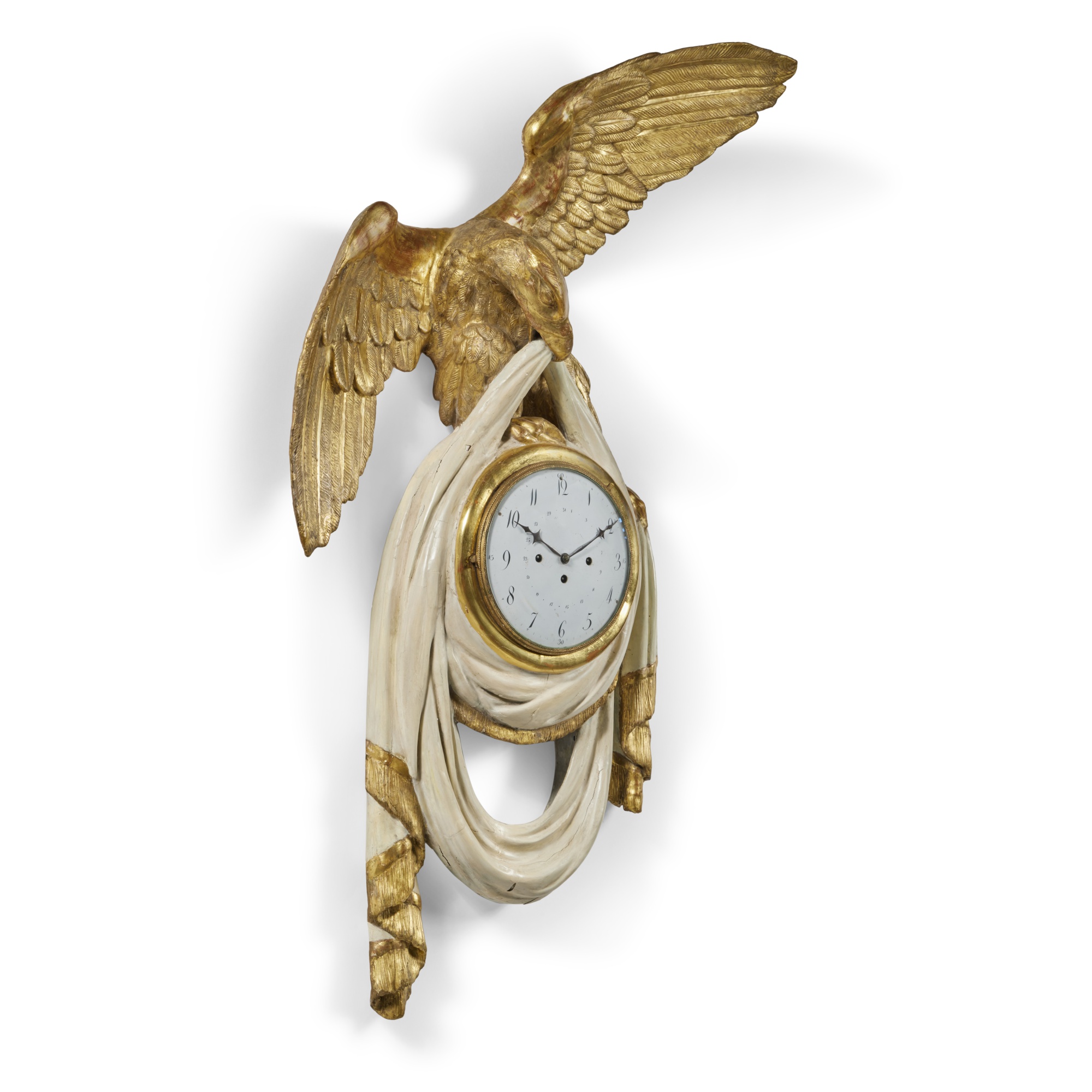 A Large Austrian Neoclassical Parcel-Gilt and Painted Wood Wall Clock ...