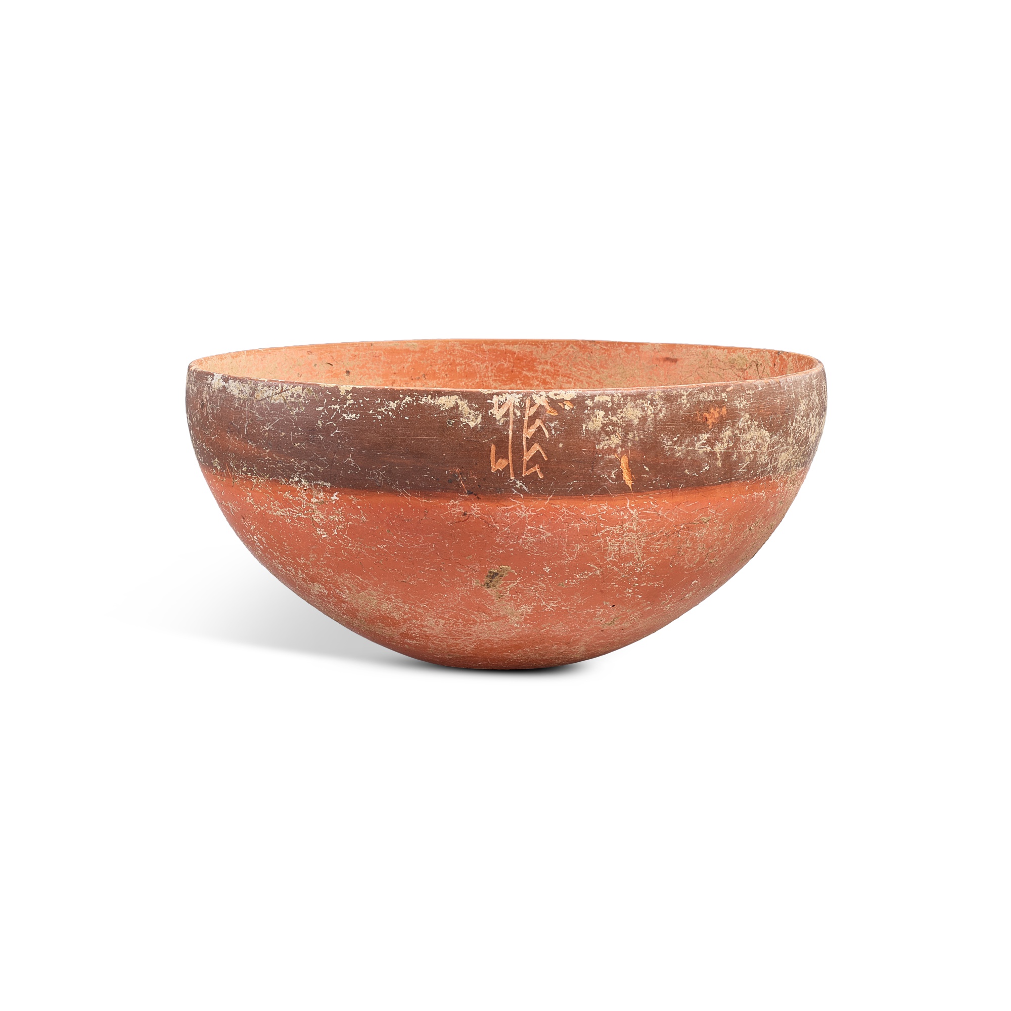 An incised large red pottery bowl, Yangshao culture, Banpo phase, c ...