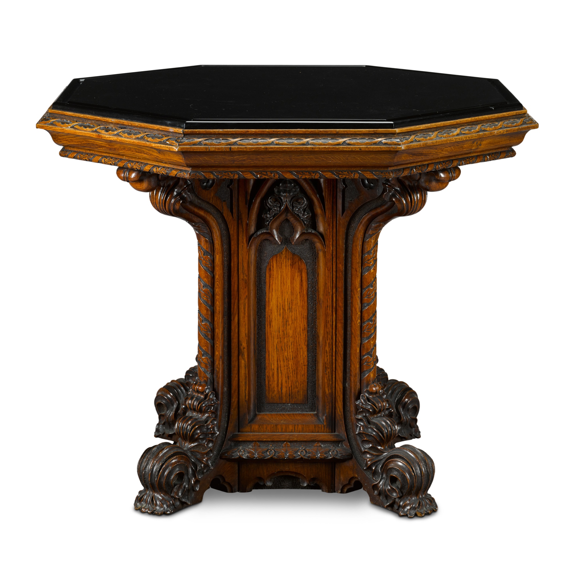 A Victorian carved oak Gothic Revival centre table by William ...