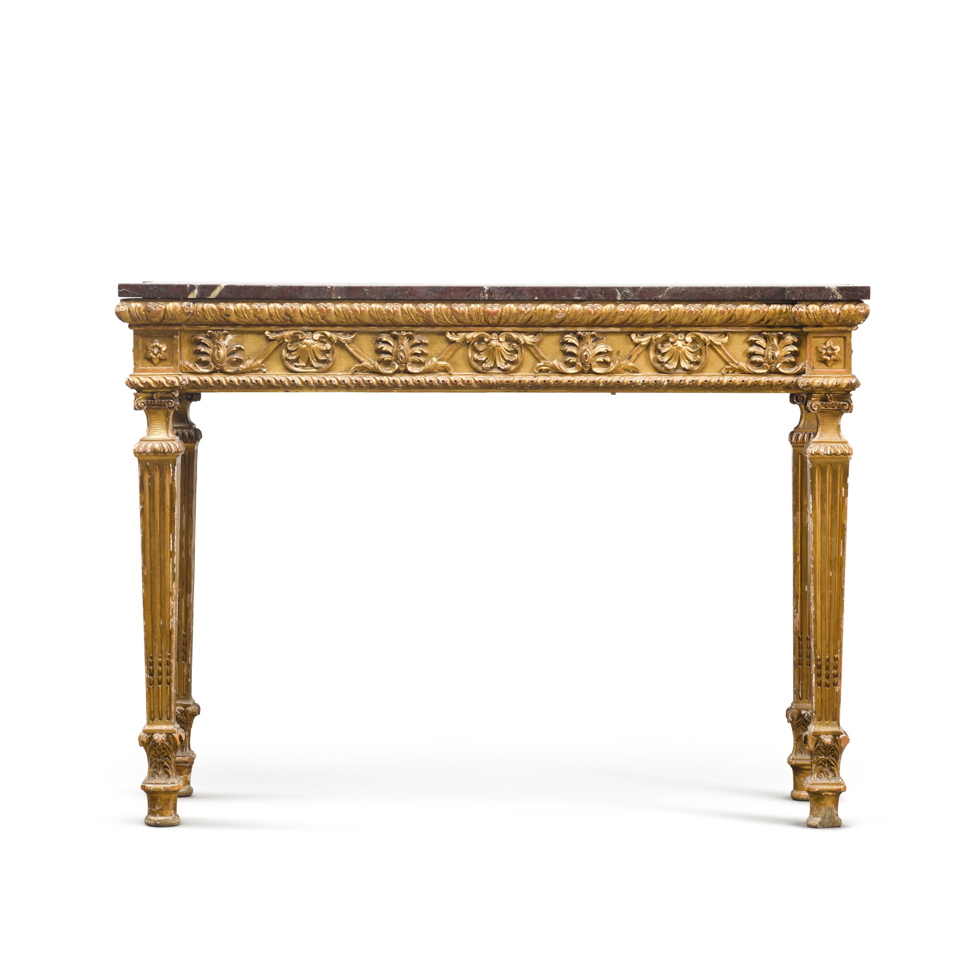 A pair of William IV giltwood and gesso tables, circa 1830, attributed ...
