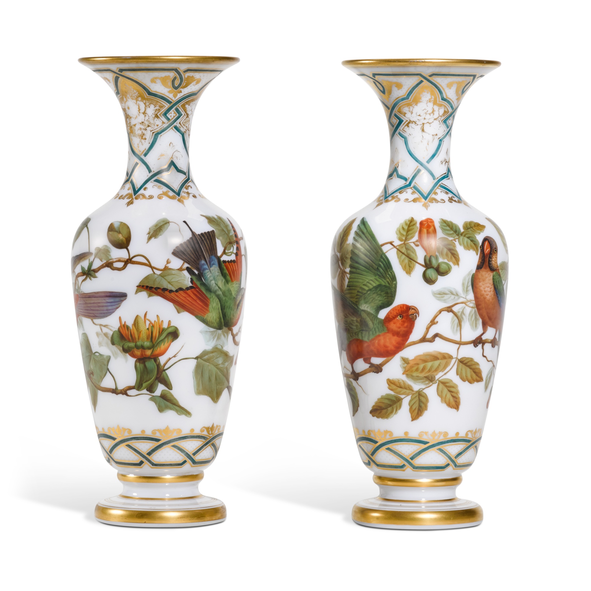A pair of French semi-opaque vases, circa 1850, possibly Baccarat ...