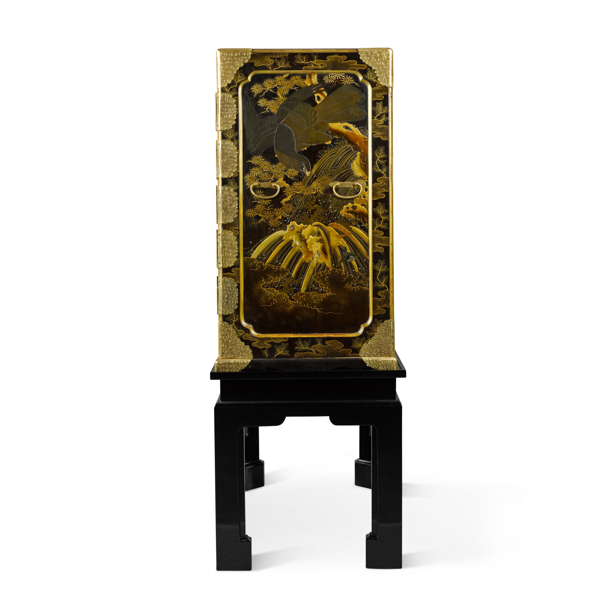 A fine Japanese lacquer cabinet and stand, Signed Shojusai Kakushu and ...