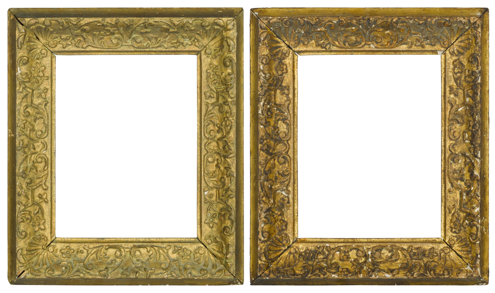 A pair of early 18th-century British Baroque carved giltwood frames ...