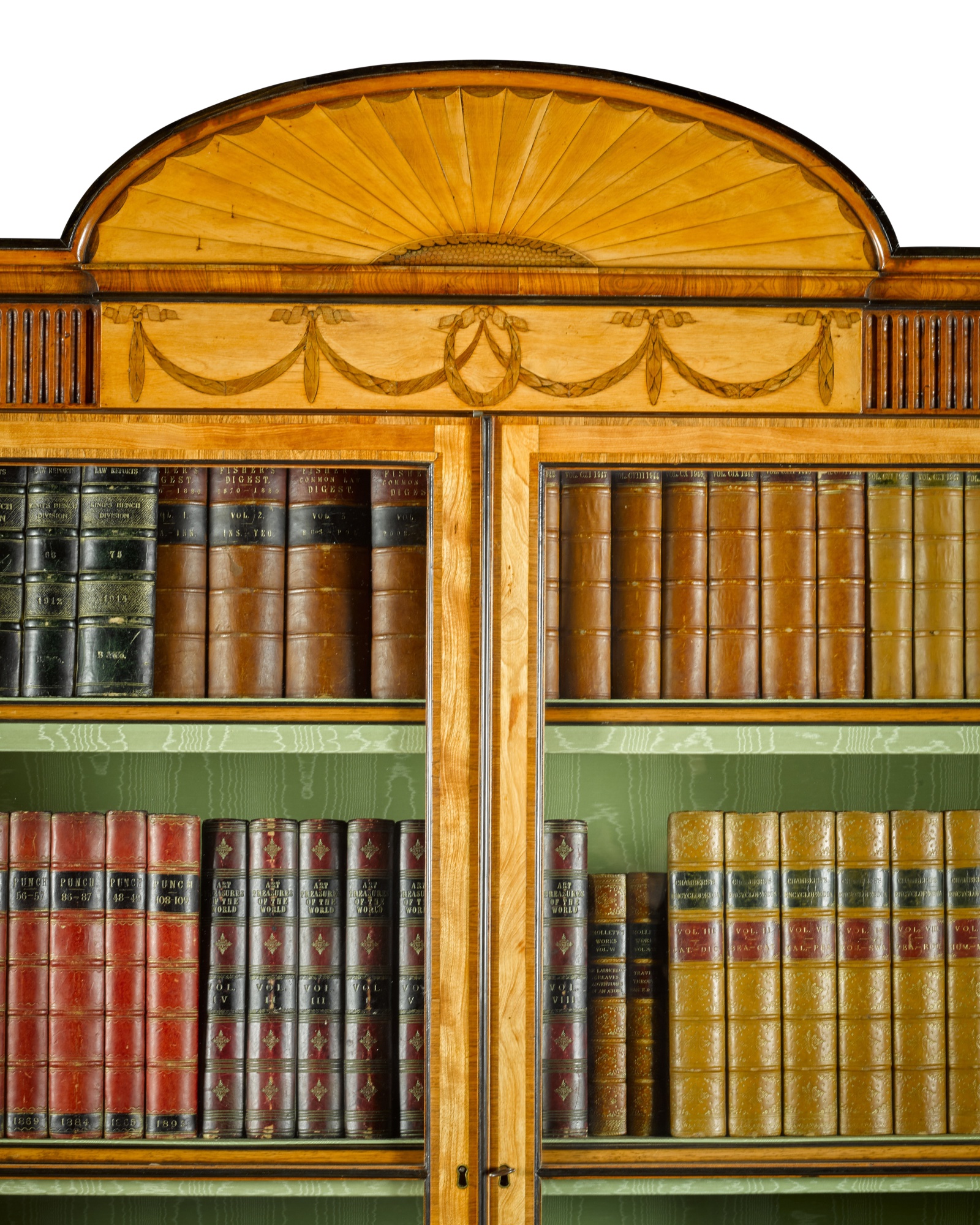 A George III satinwood, amaranth and marquetry breakfront bookcase ...