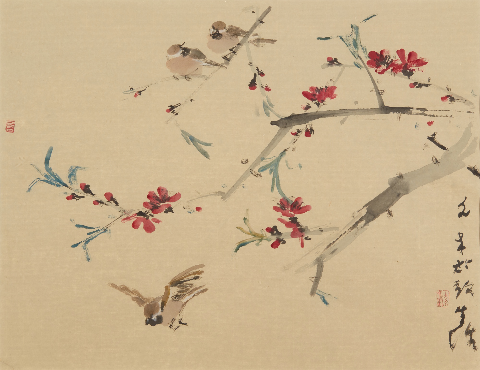 Chen Wen Hsi 陳文希 | i) Sparrows and flowers ii) Ducks iii) Two Birds iv ...