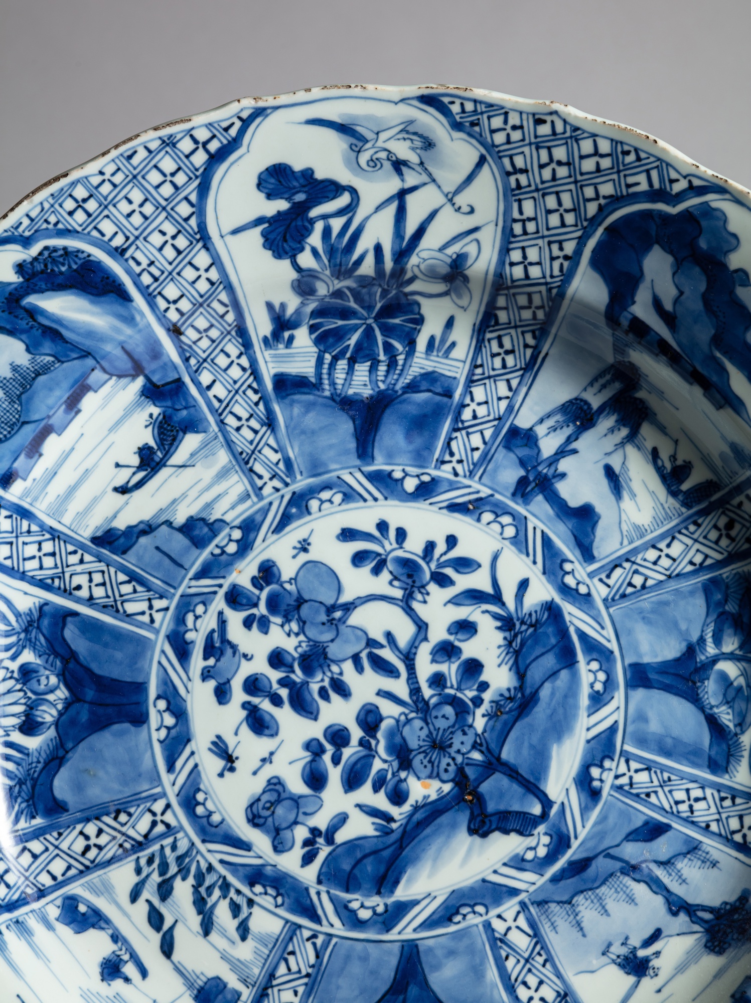 Two blue and white 'Kraak' 'floral' dishes, Qing dynasty, Kangxi period ...