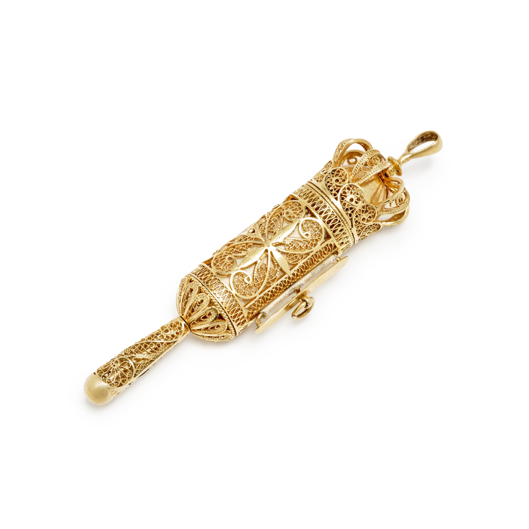 A Miniature Gold Filigree and Enamel Esther Scroll, late 20th century ...