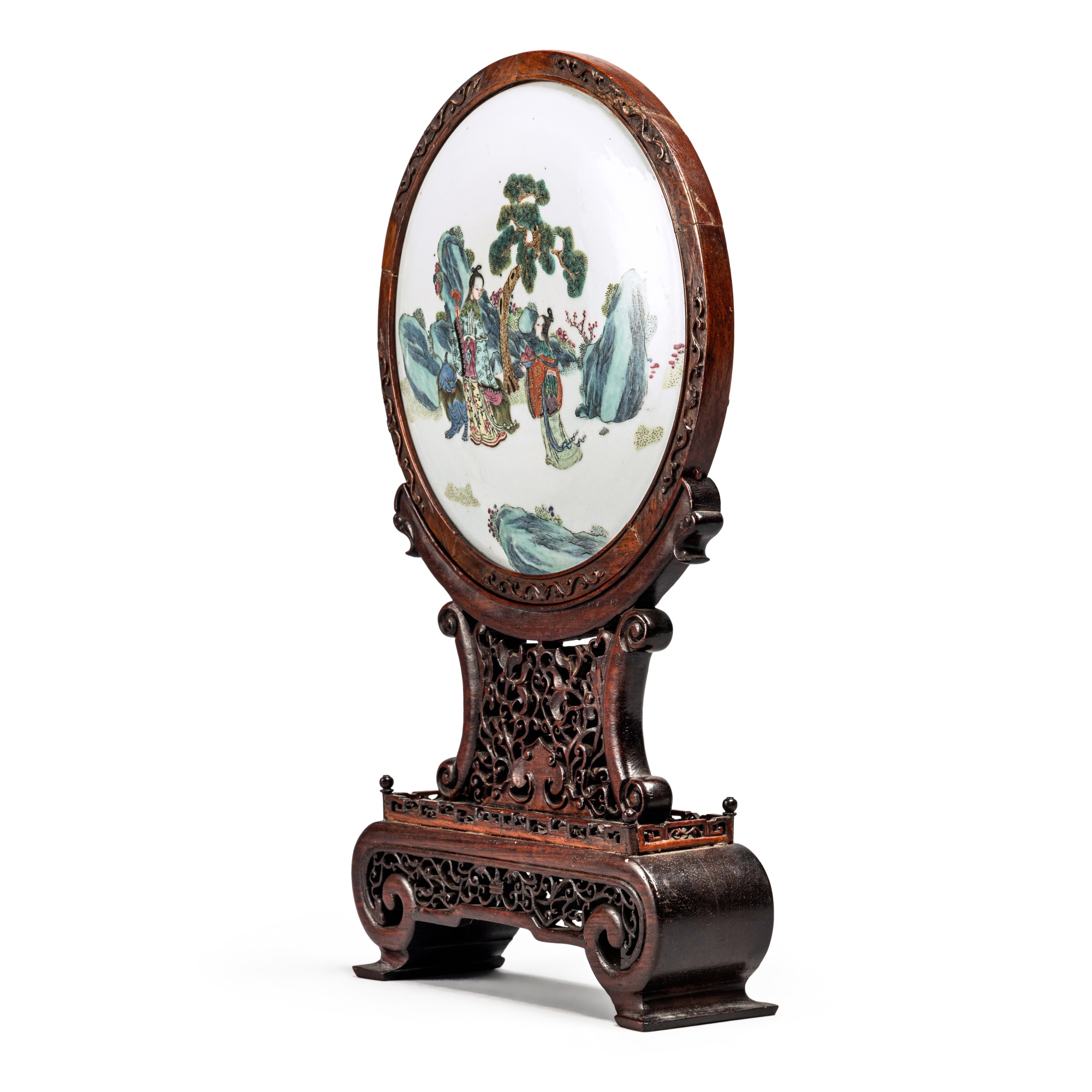 A famille-rose 'magu' table stand, Late Qing dynasty | 清末 粉彩麻姑獻壽圖小插屏 ...