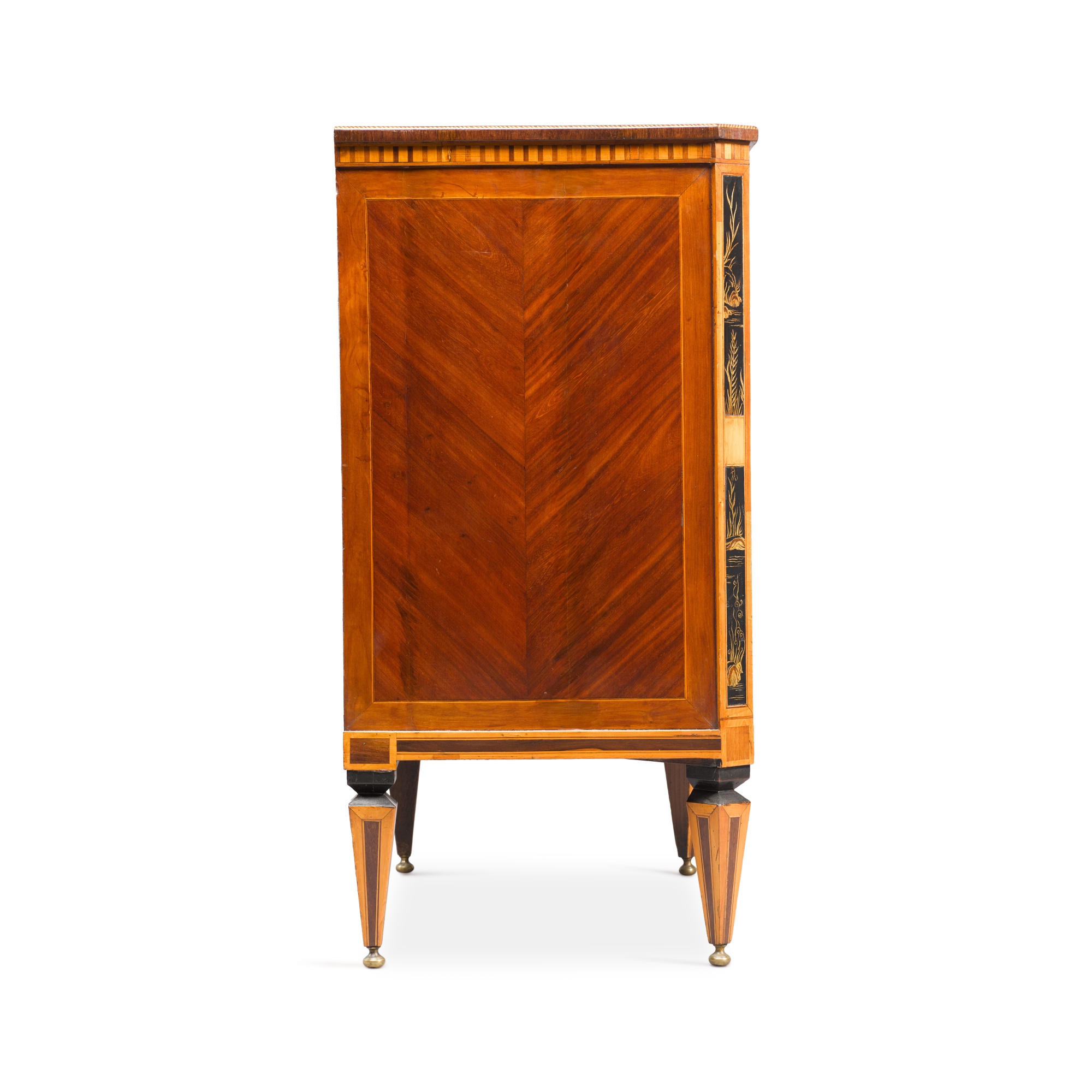 A pair of Dutch mahogany, satinwood and japanned side cabinets, late ...
