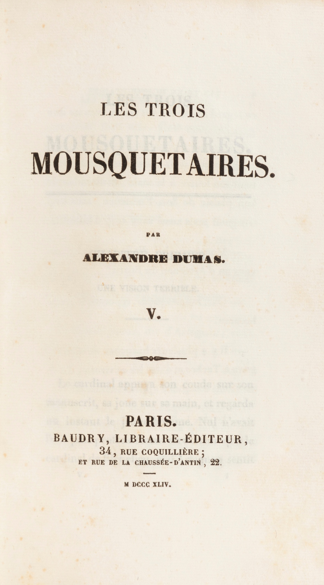 Les Trois Mousquetaires. 1844. Édition originale, de toute rareté ...