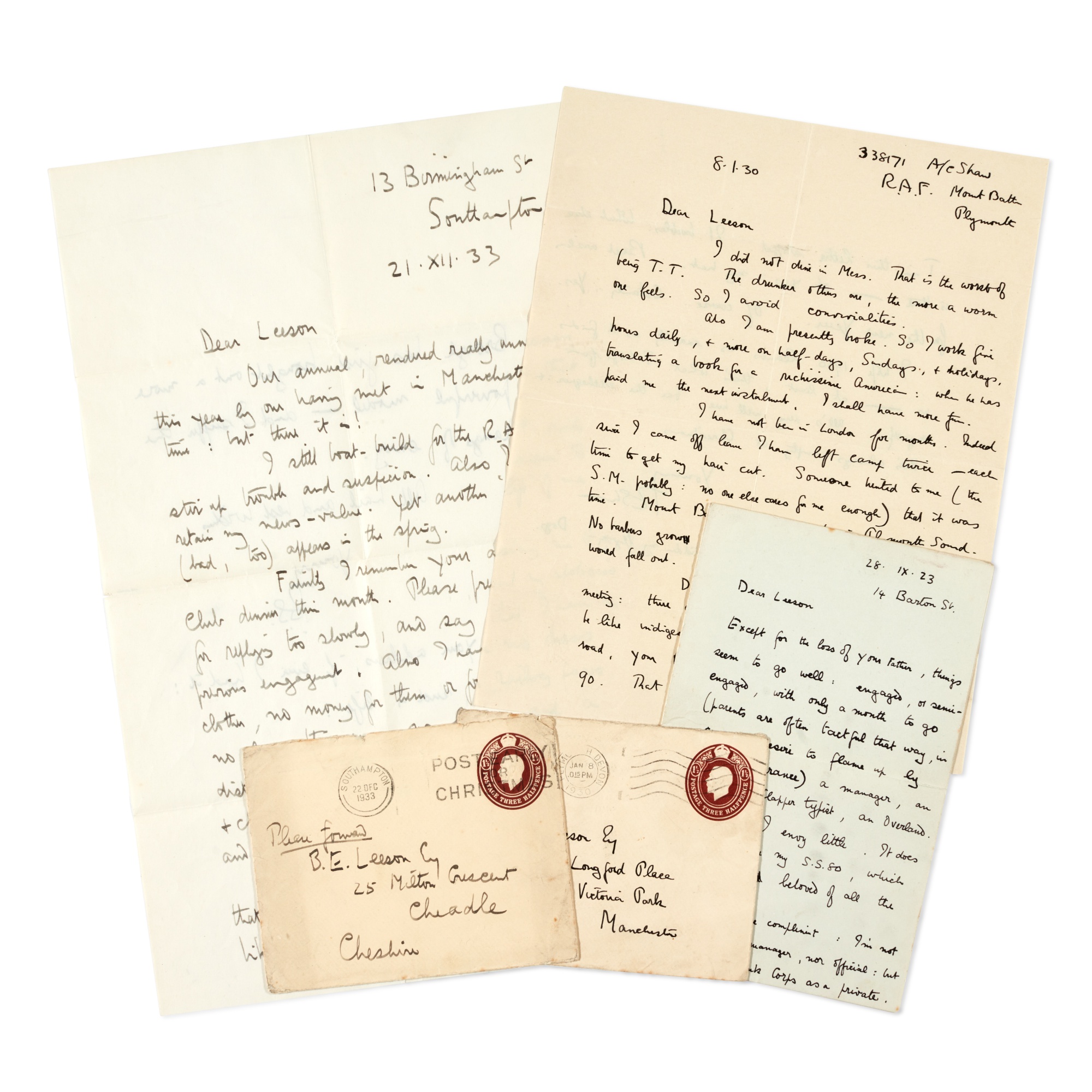 T.E. Lawrence | Three autograph letters signed, to B.E. Leeson | Travel ...