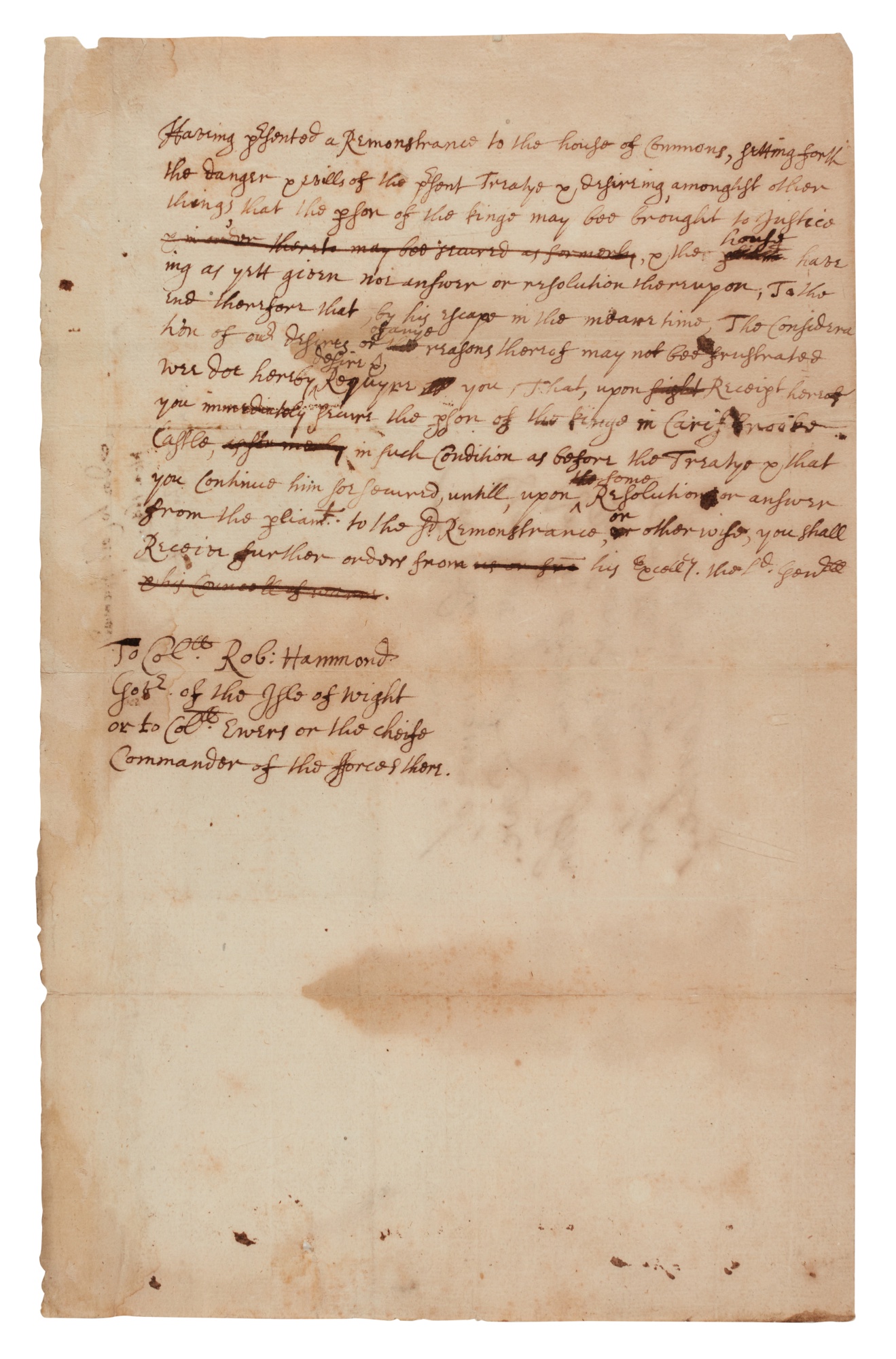 King Charles I—Henry Ireton | Autograph draft letter on the ...