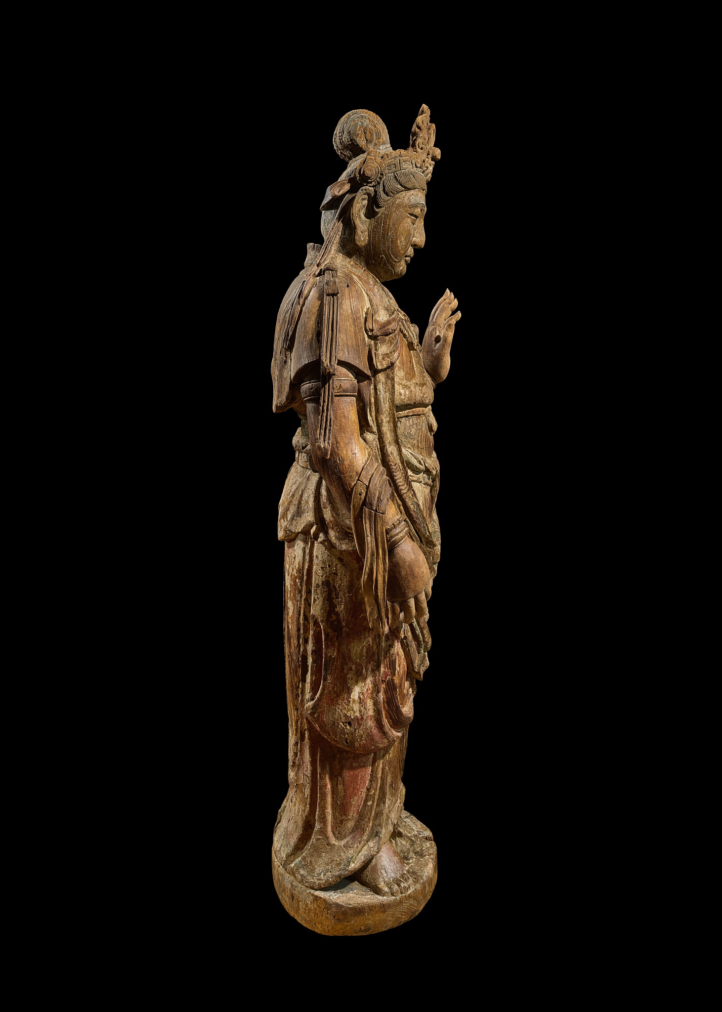 A magnificent and extremely rare large painted wood standing figure of ...