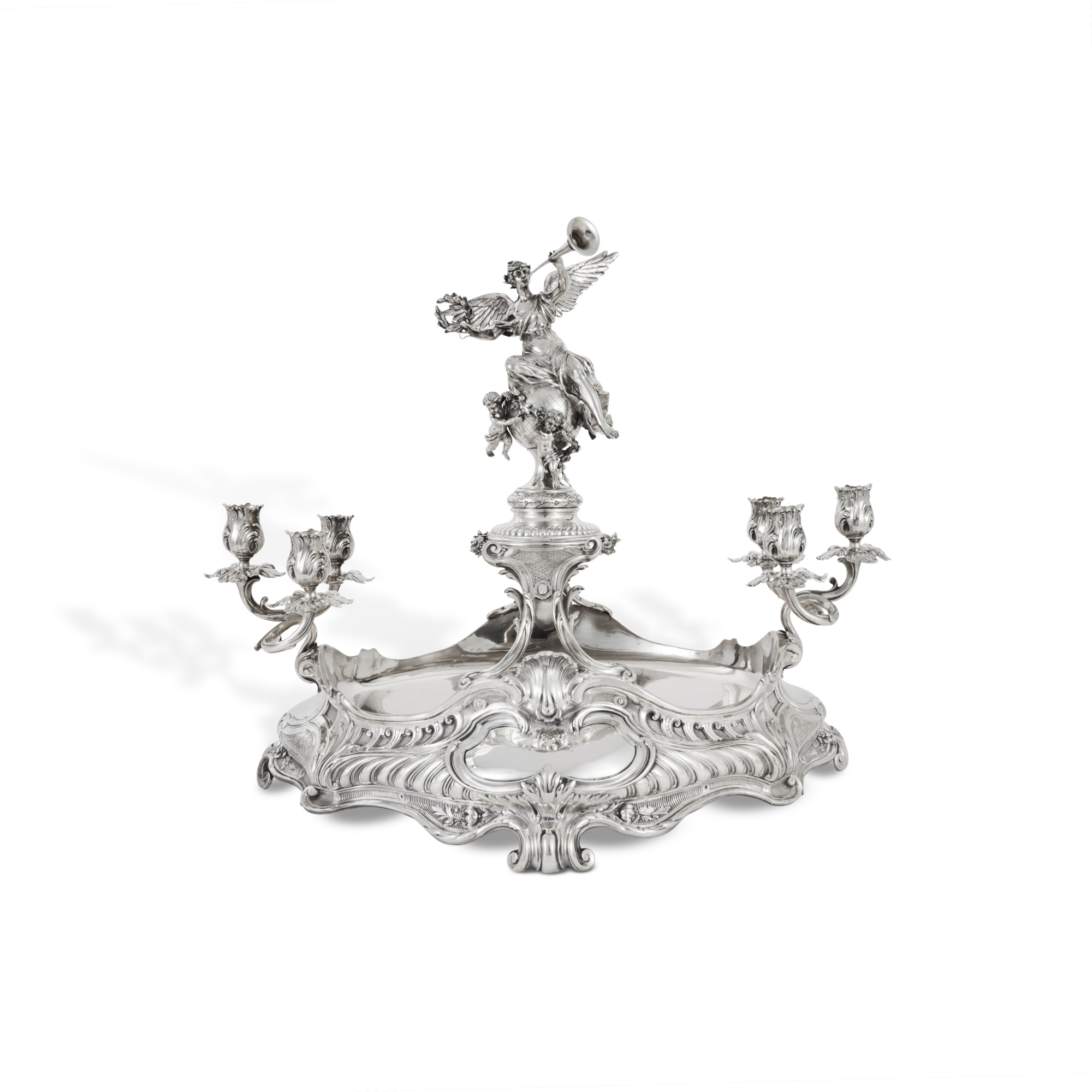 A German Silver Figural Six-Light Candelabrum Centerpiece, Gebrüder ...