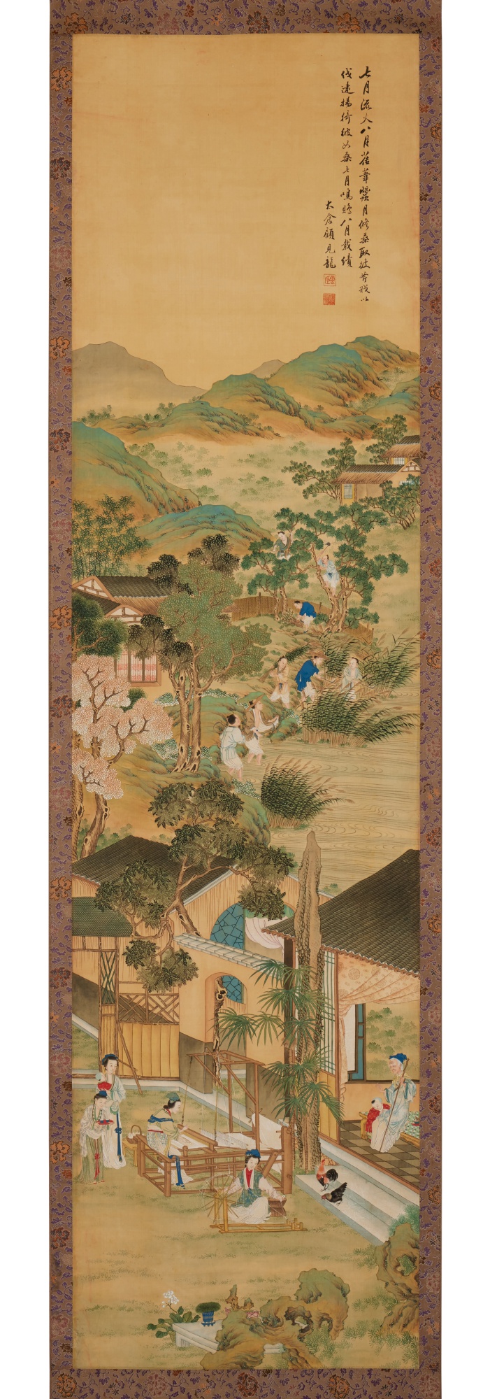 After Gu Jianlong, Scenes of daily life from Shijing, ink and color on ...
