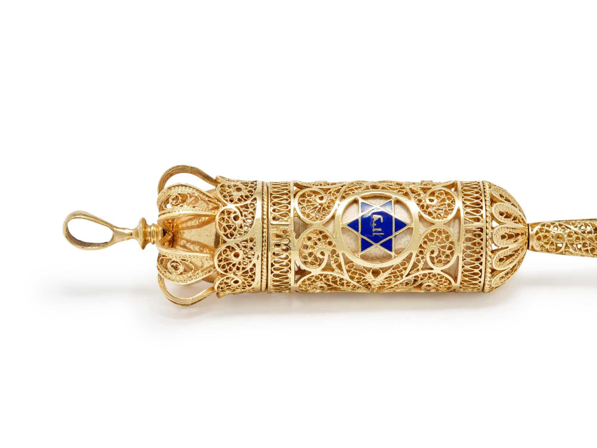 A Miniature Gold Filigree and Enamel Esther Scroll, late 20th century ...