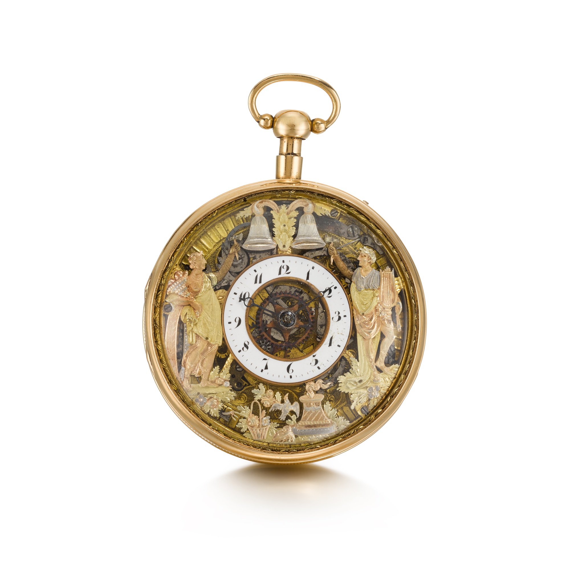 A gold quarter repeating automaton watch with jacquemarts Circa 1810 ...