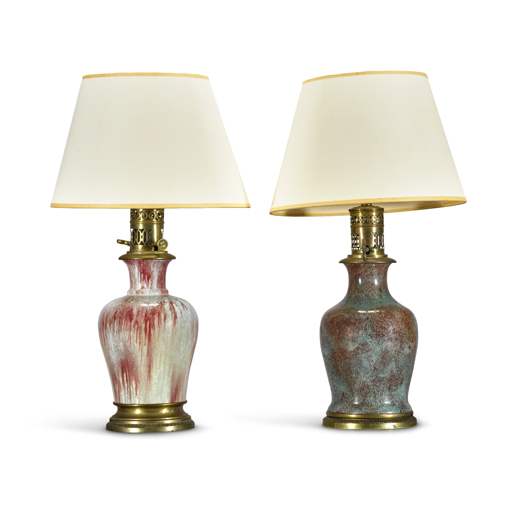 Two flambe-glazed baluster vase lamps, probably English, late 19th ...
