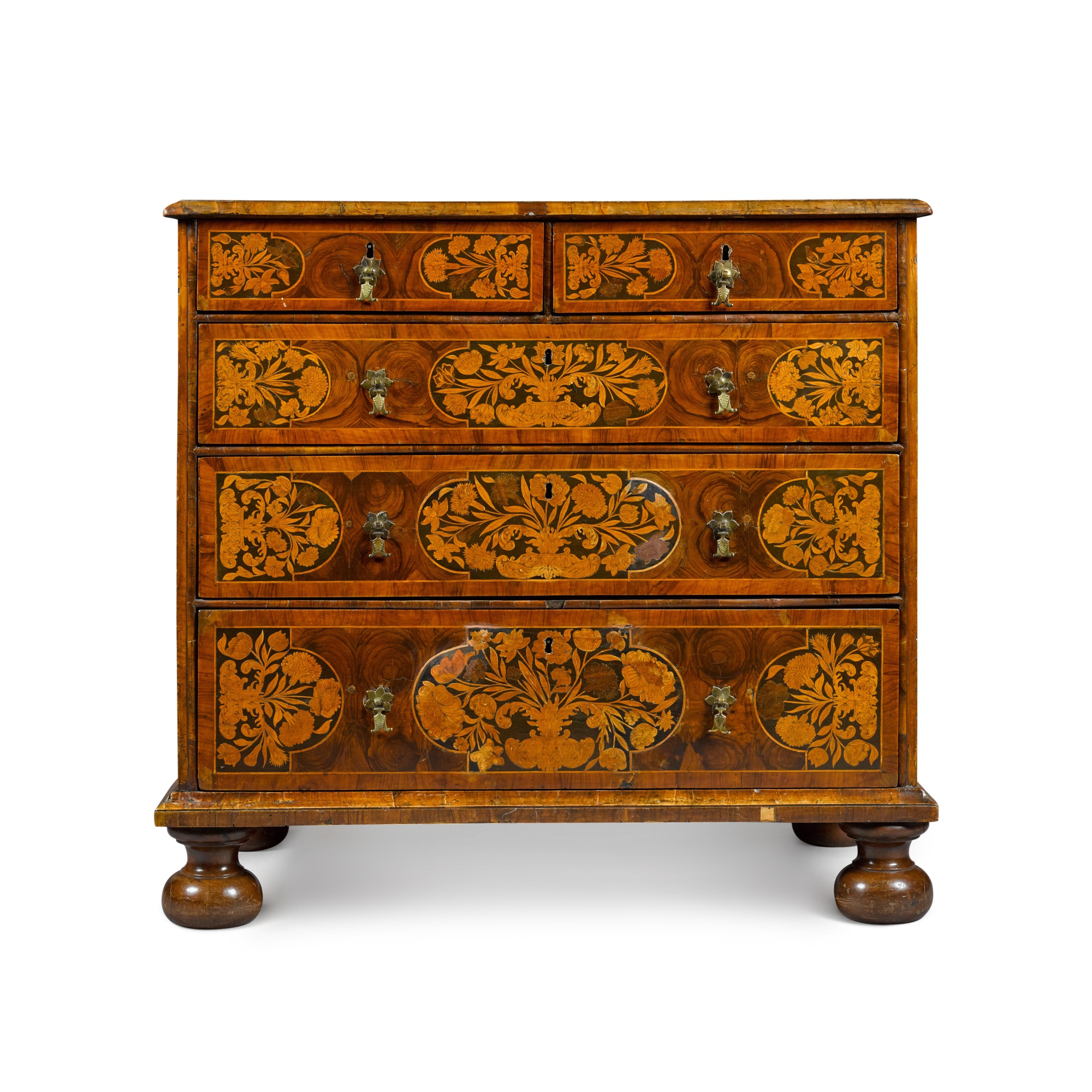 A William and Mary inlaid walnut chest of drawers, early 18th century ...