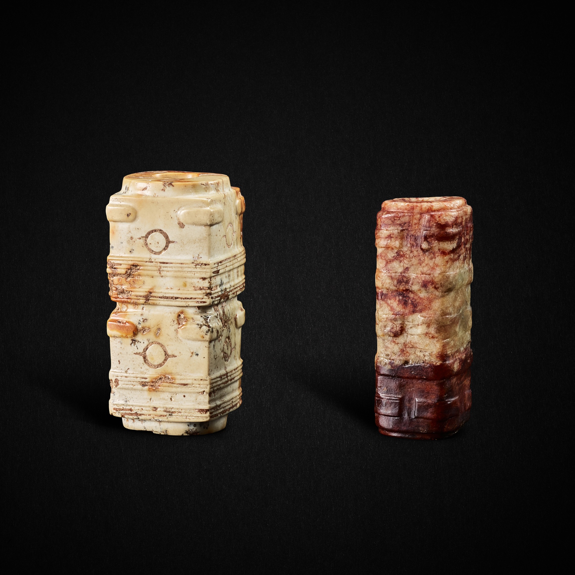 An archaic calcified jade cong, Neolithic period, Liangzhu culture, and ...