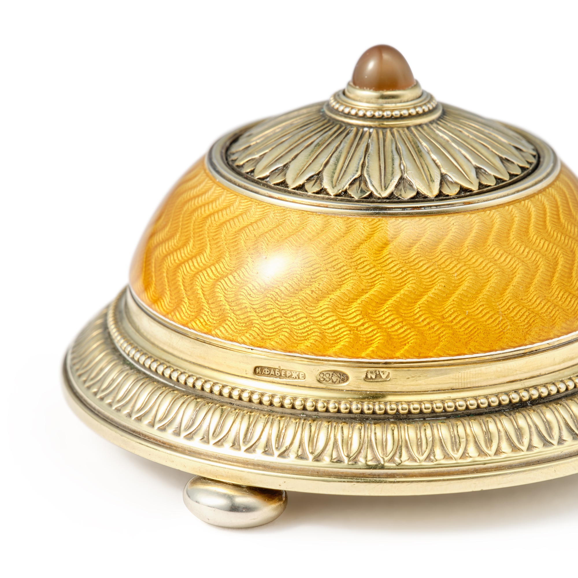 A Fabergé silver-gilt and guilloché enamel bell push, workmaster Anders ...