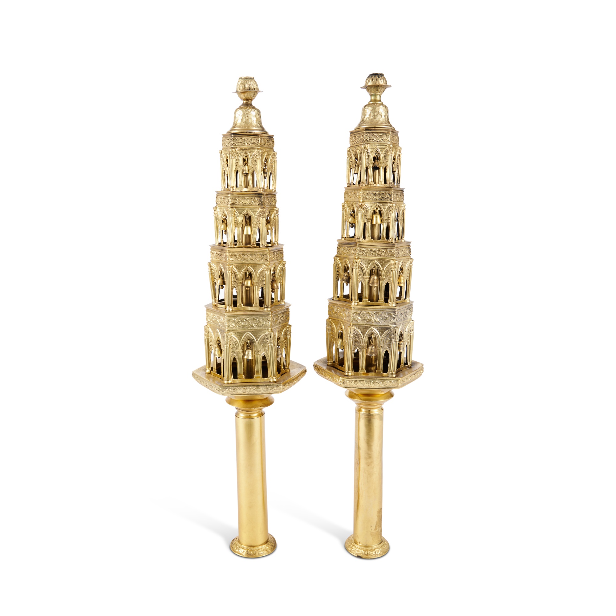 A Pair of French Silver-Gilt Gothic Style Torah Finials, Chauchefoin ...