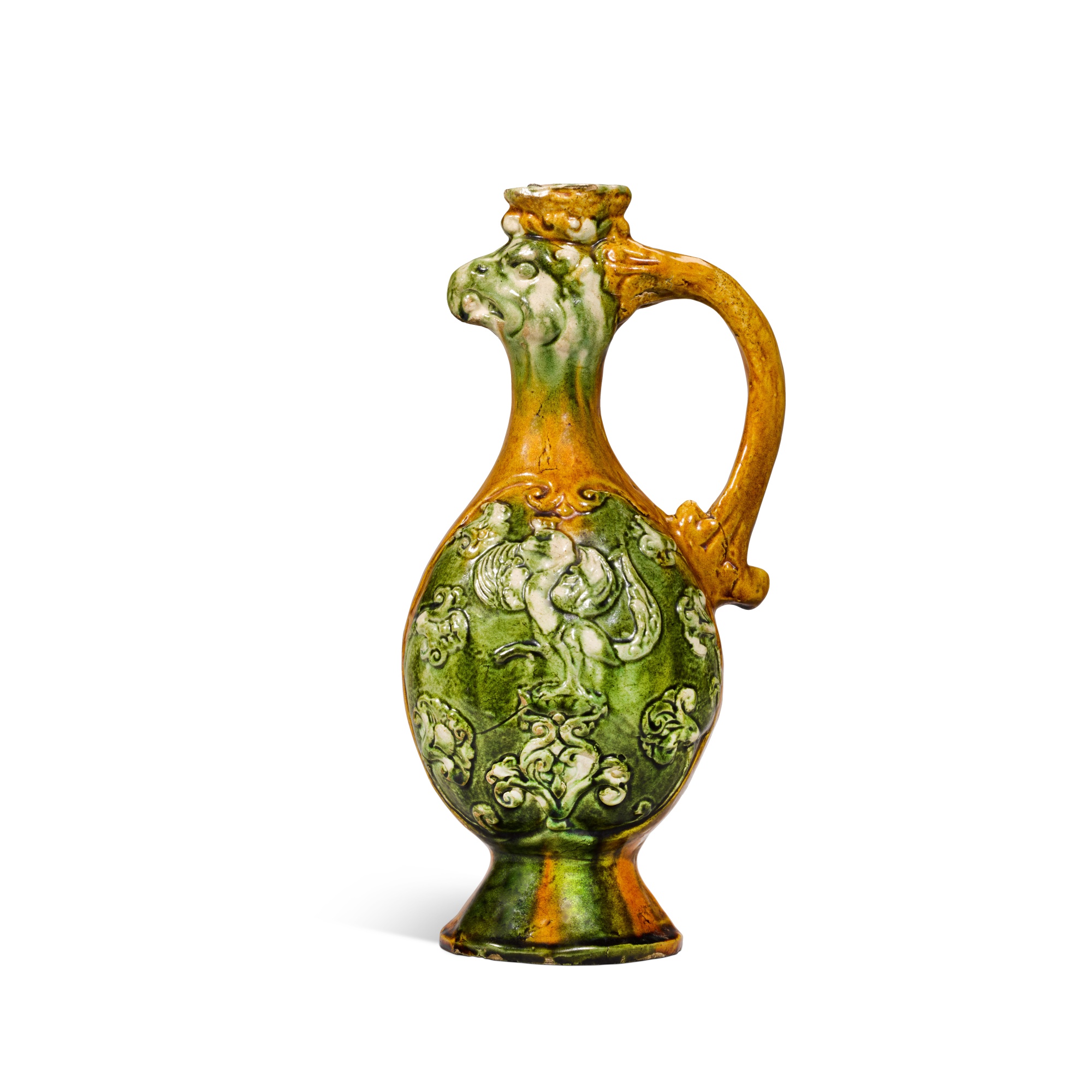 A sancai-glazed 'phoenix and equestrian' ewer, Tang dynasty | 唐 三彩鳳首壺 ...