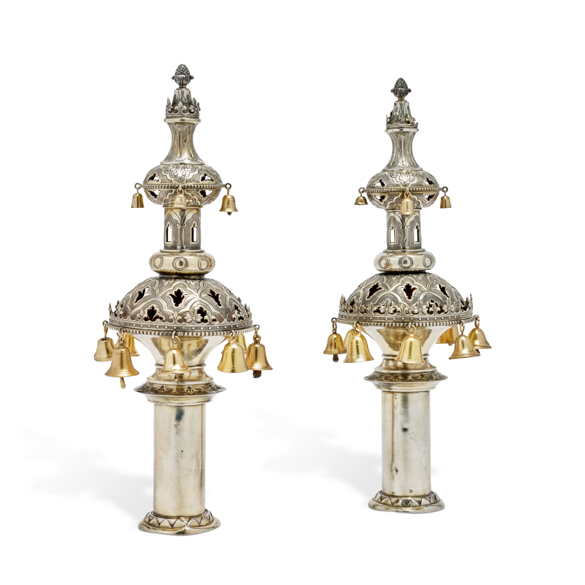 A Pair of French Silver Gothic-Style Torah Finials, Demarquet Frères ...
