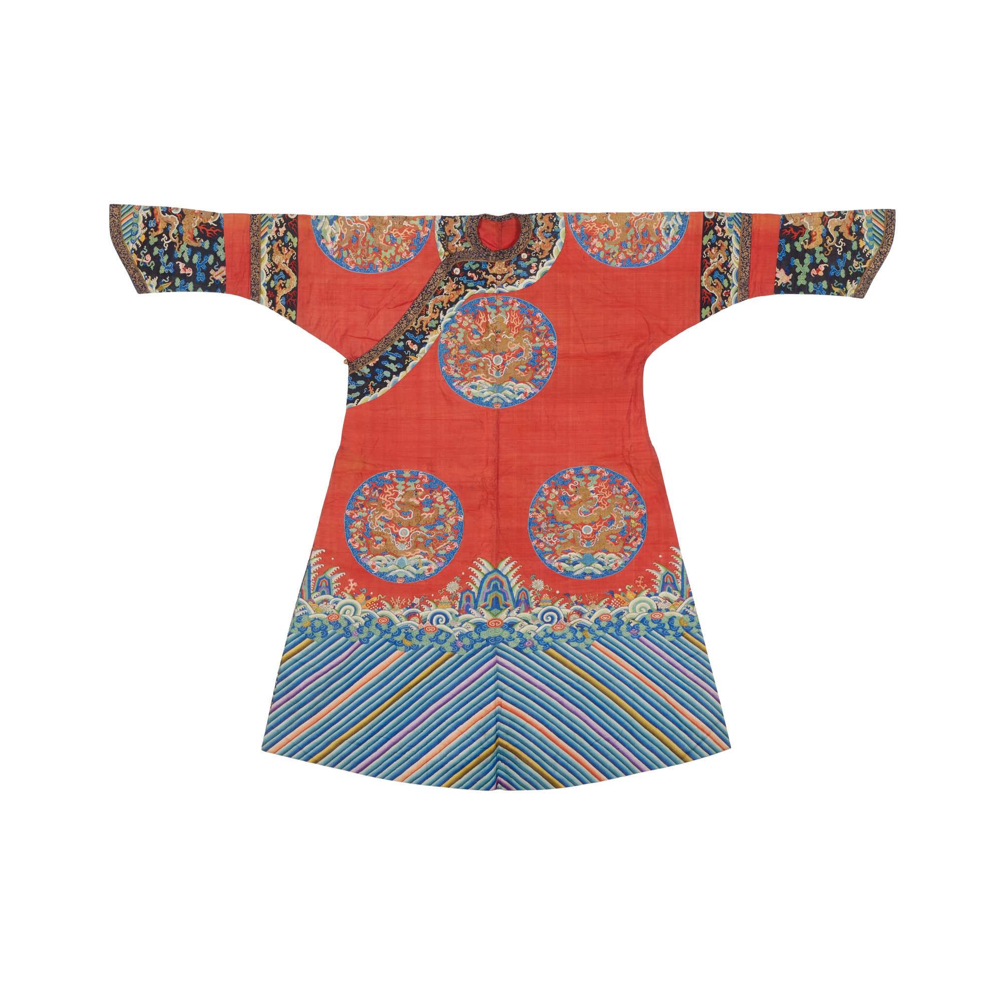 A red-ground silk woven 'dragon' robe, Qing dynasty, 18th century ...