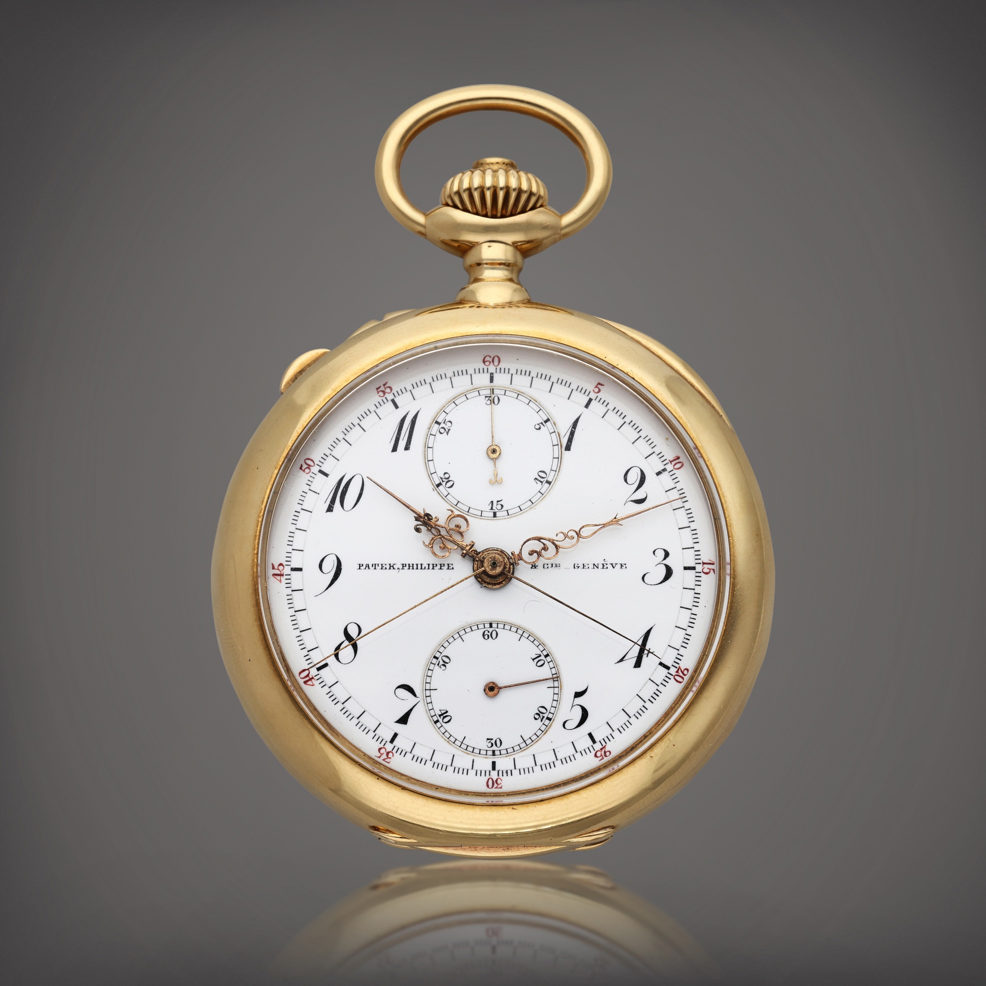 A yellow gold split second chronograph open faced watch, Circa 1910 ...