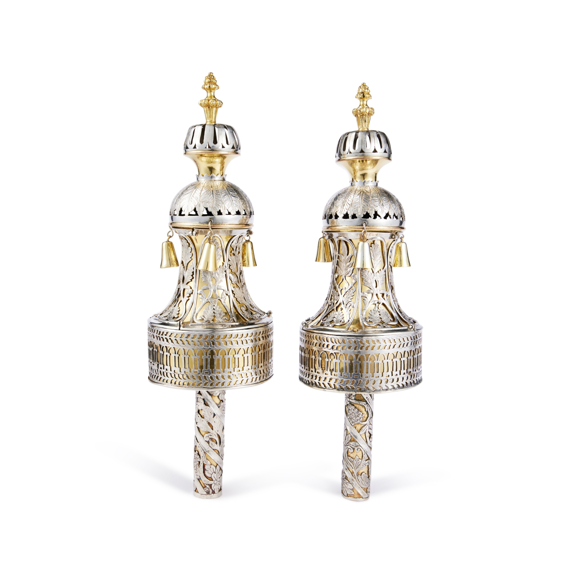 A Pair of Silver and Gilt-Metal Torah Finials, German or Polish, Circa ...