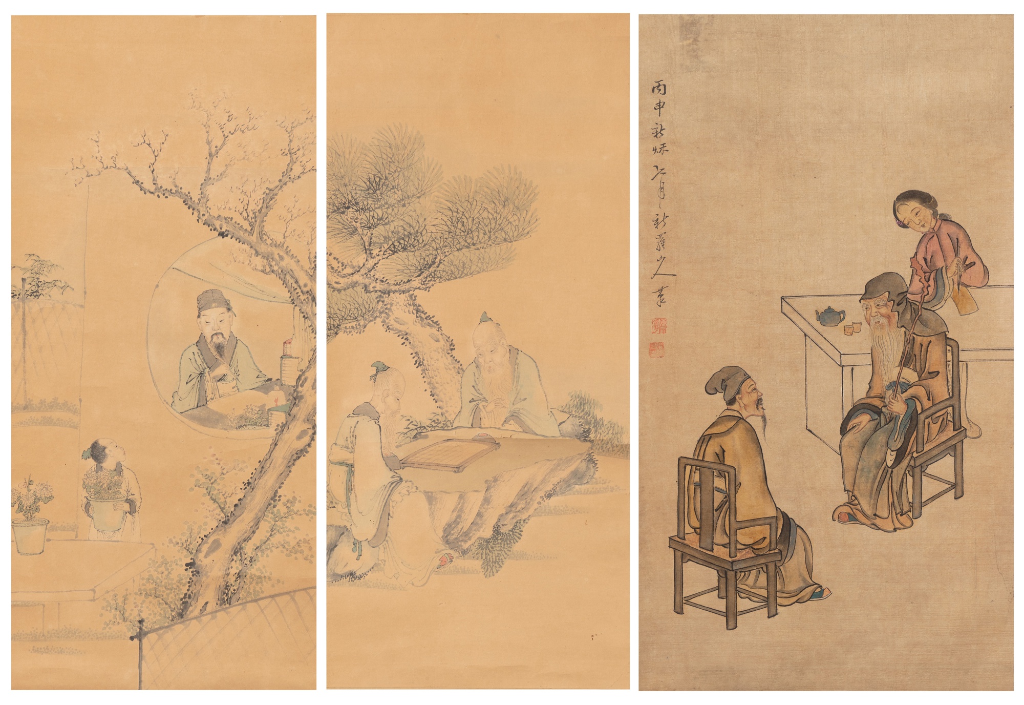 Three scroll paintings, Late Qing dynasty-early Republican period ...