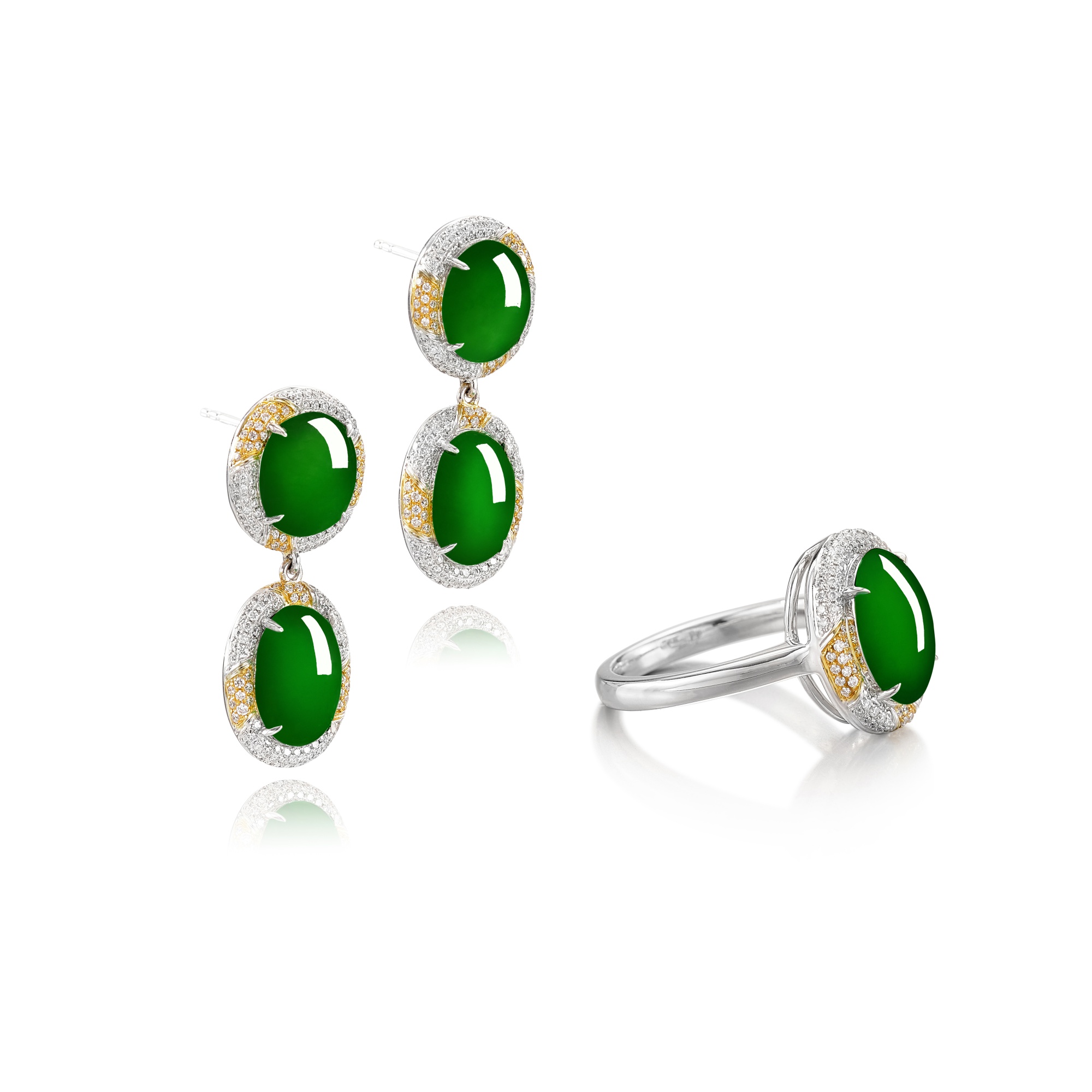 Jadeite and Diamond Demi-Parure | 天然翡翠 配 鑽石 戒指 及 耳墜套裝 | Fine Jewels ...